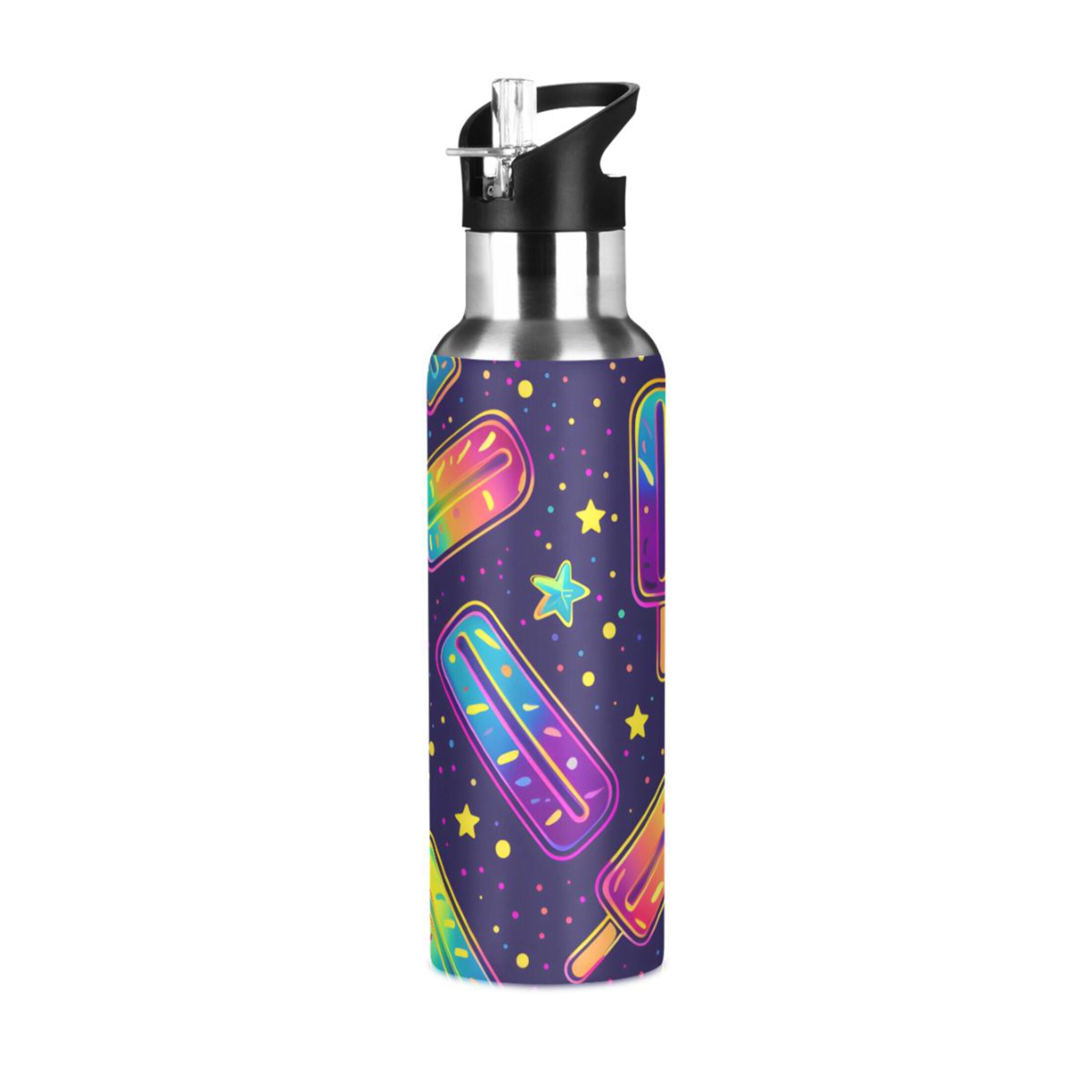 Neon Color Ice Sucker Stars Sports Bottle with Straw Stainless Steel ...