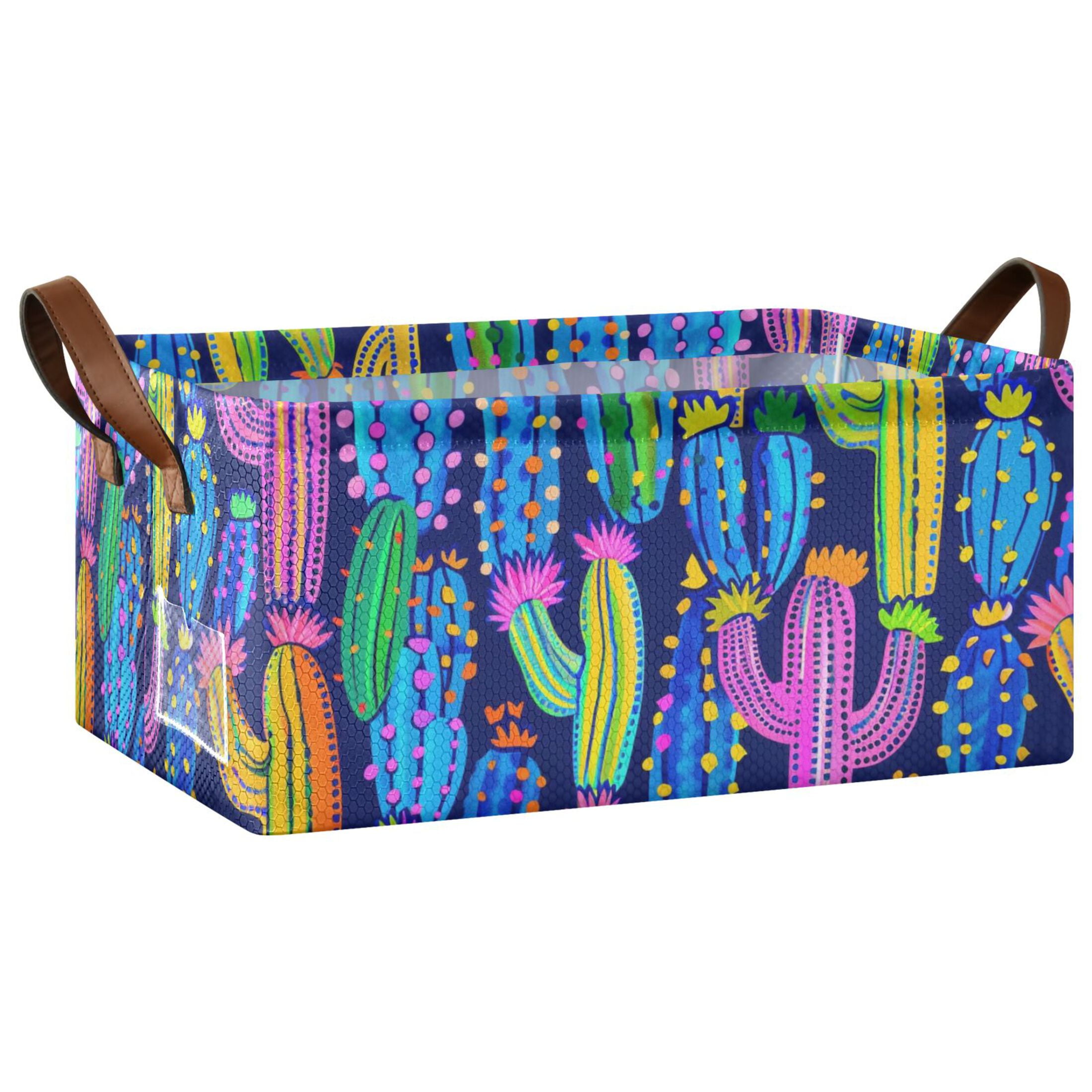 Neon Colored Cactus Collapsible Storage Bins Fabric Shelf Baskets with ...