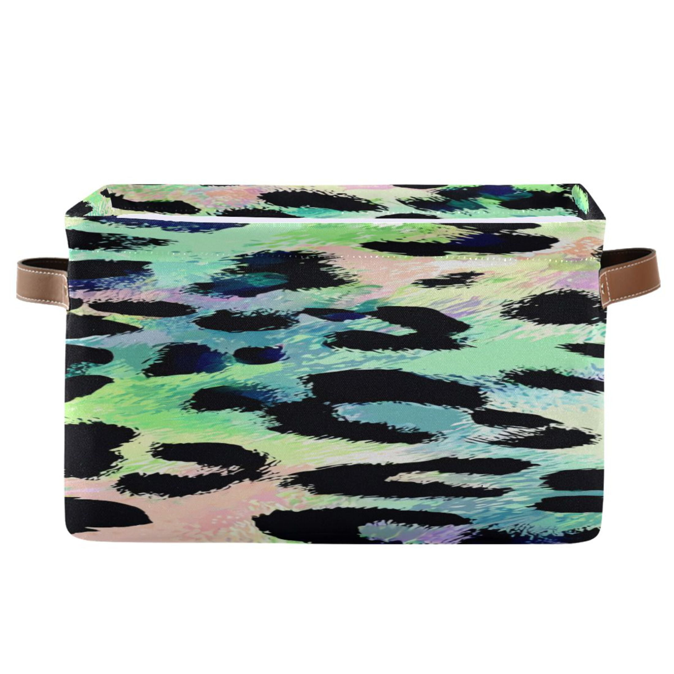 Neon Colored Leopard Skin Square Storage Bins with Handles Collapsible ...
