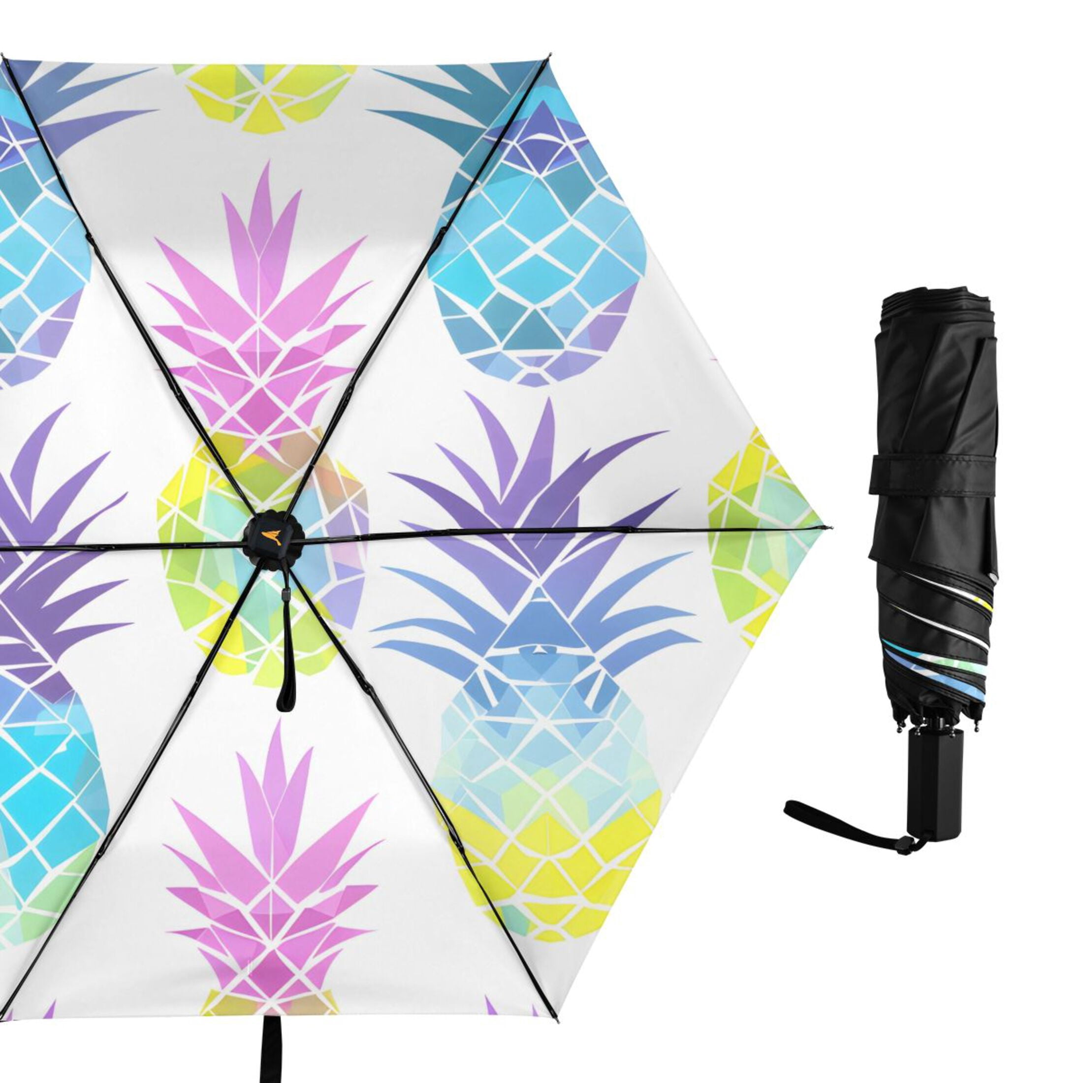 Neon Colored Pineapples Triple Folding Umbrella Parasol 6 Ribs UV ...