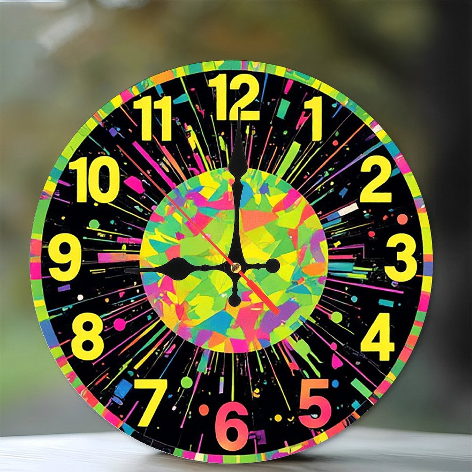 Neon Colorful Explosion Clock Wall Art 10-Inch Silent Wooden Wall Clock ...