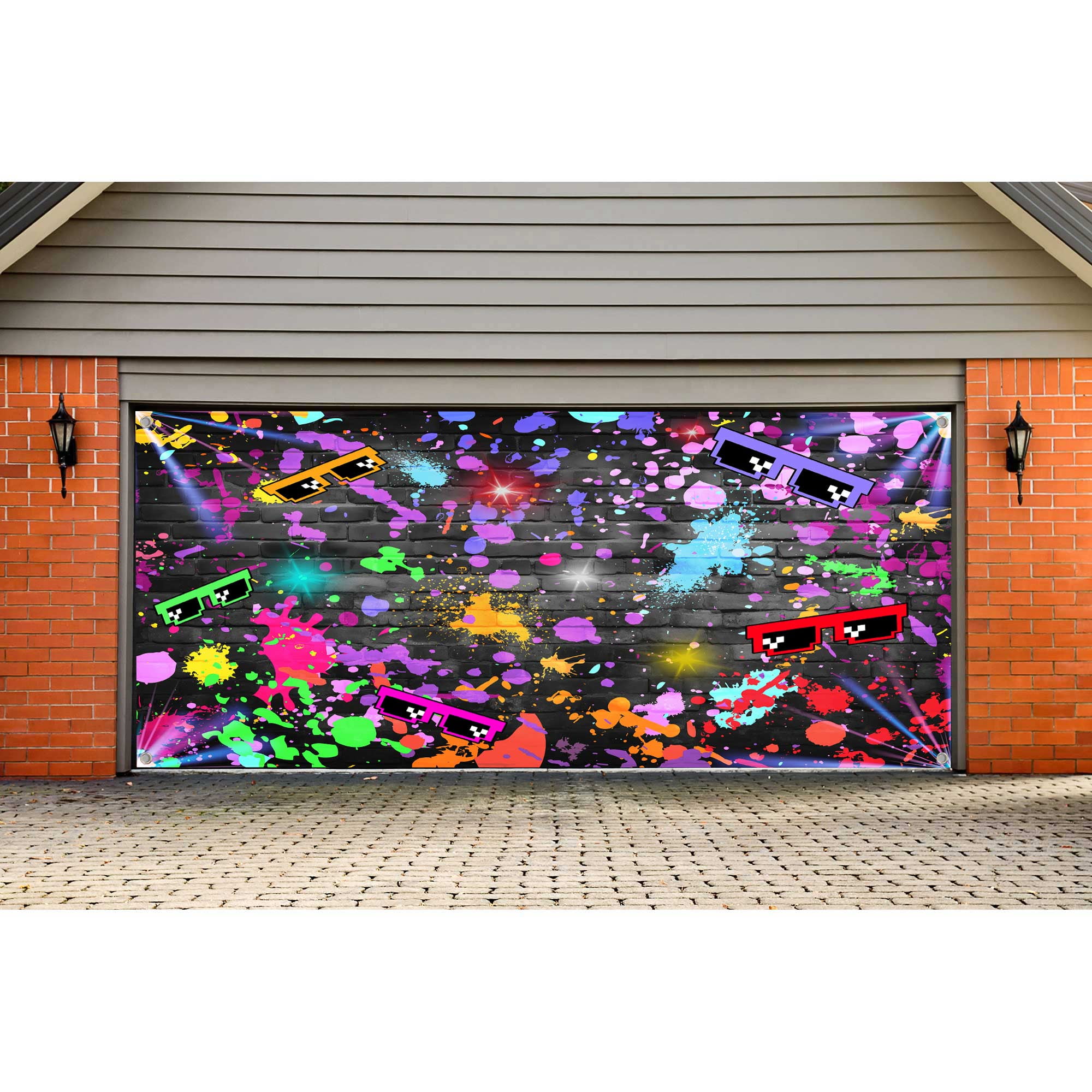 Neon Colorful Paint Splash Garage Door Decorations Background Abstract ...