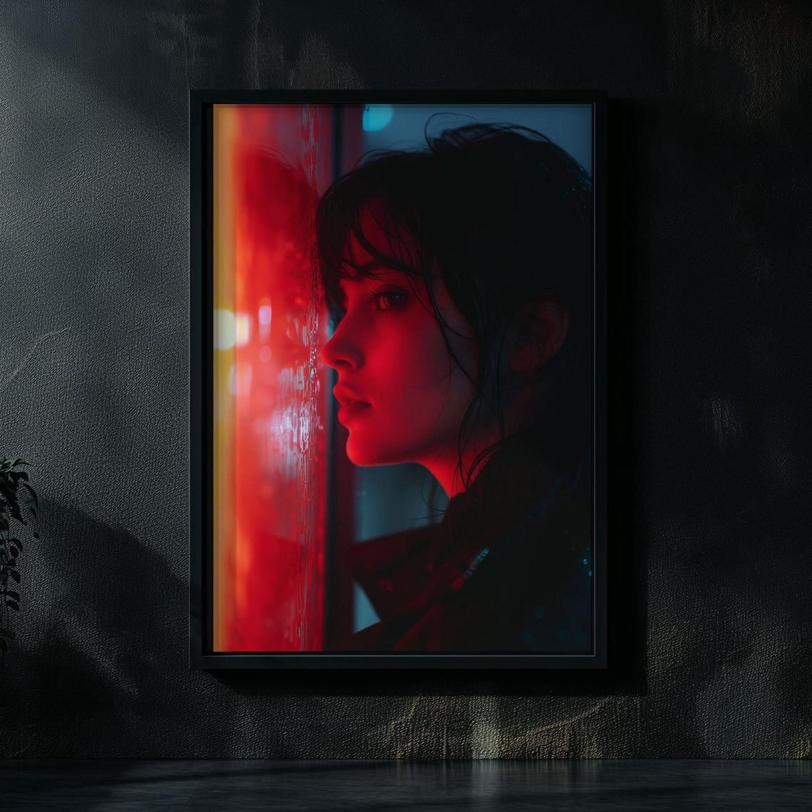Neon Contemplation Cyberpunk Portrait Digital Art Vibrant Neon Urban ...