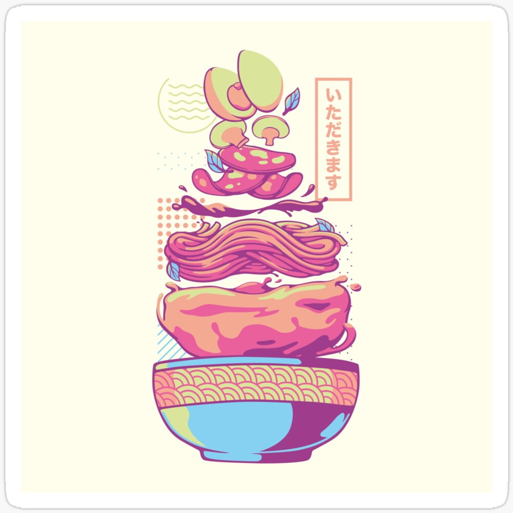 Neon Core Noodles Ramen Sticker Phone Decal Water Bottle Stickers Car ...