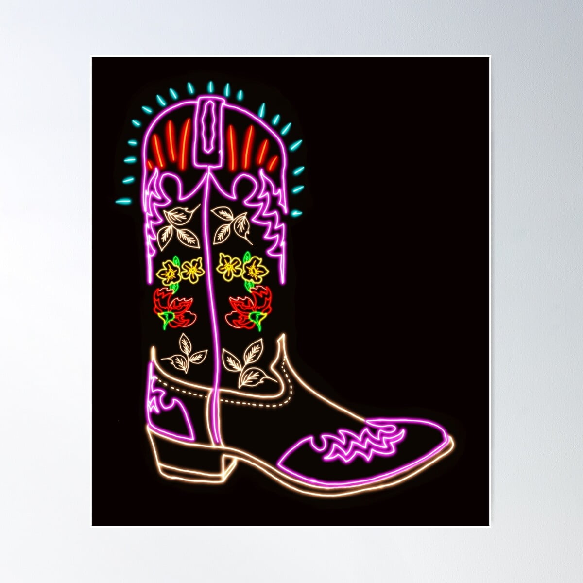 Neon Cowboy Boots Poster Wall Art, Modern Wall Decor For Living Room ...