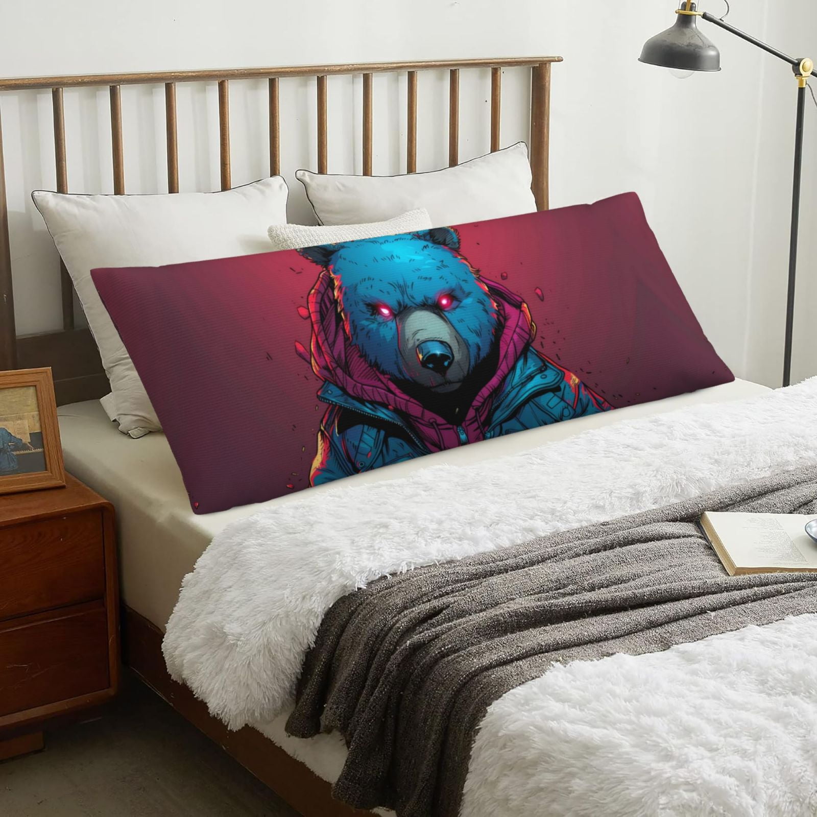 Neon Cyberpunk Blue Bear Body Pillow Cover, Long Pillow Cover with ...