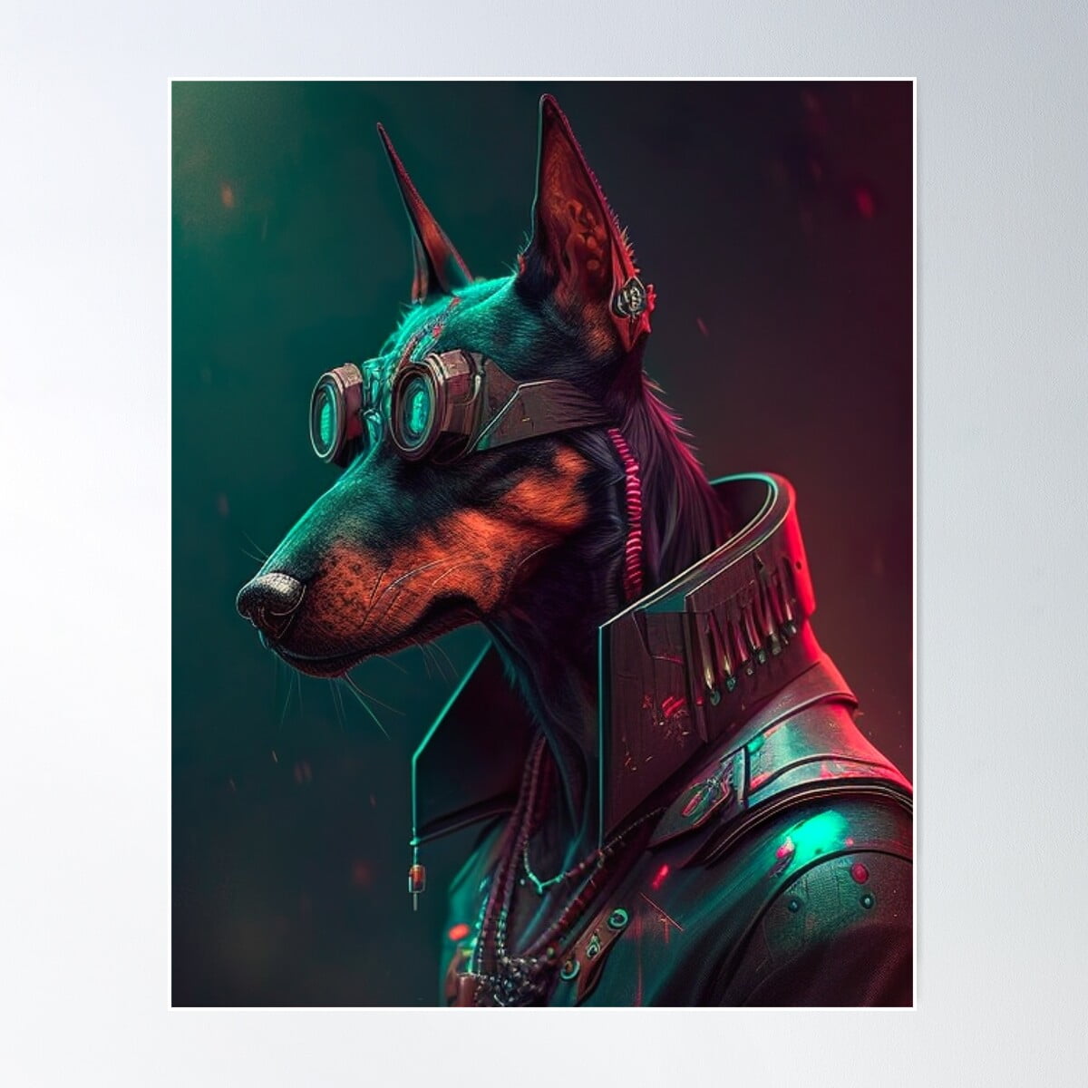 Neon Defender: Cyberpunk Doberman Poster - A Futuristic Tribute to the ...