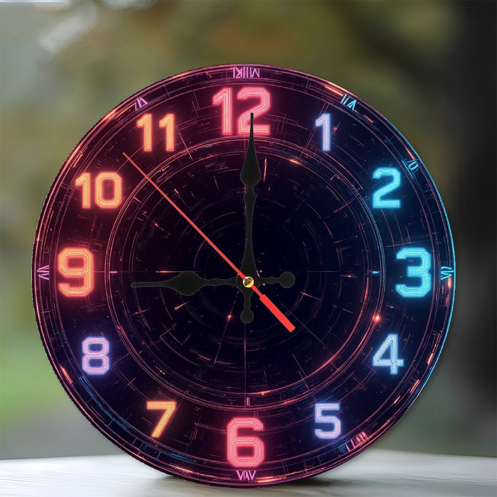 Neon Digital Clock Wall Decor with LED Lights 10-Inch Silent Wooden ...