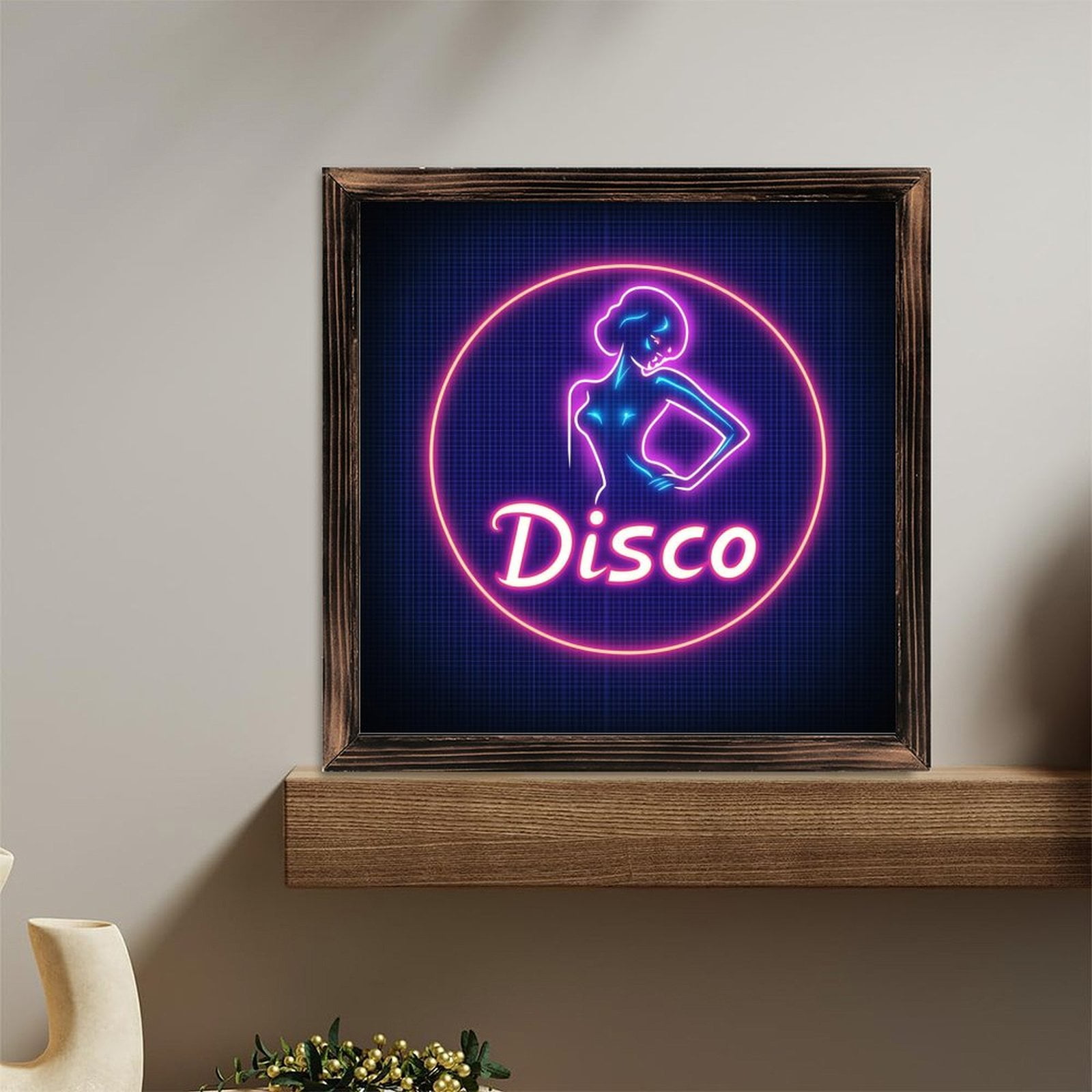 Neon Disco Signage Wooden Sign Wall Plaque - Vintage Art Decoration ...