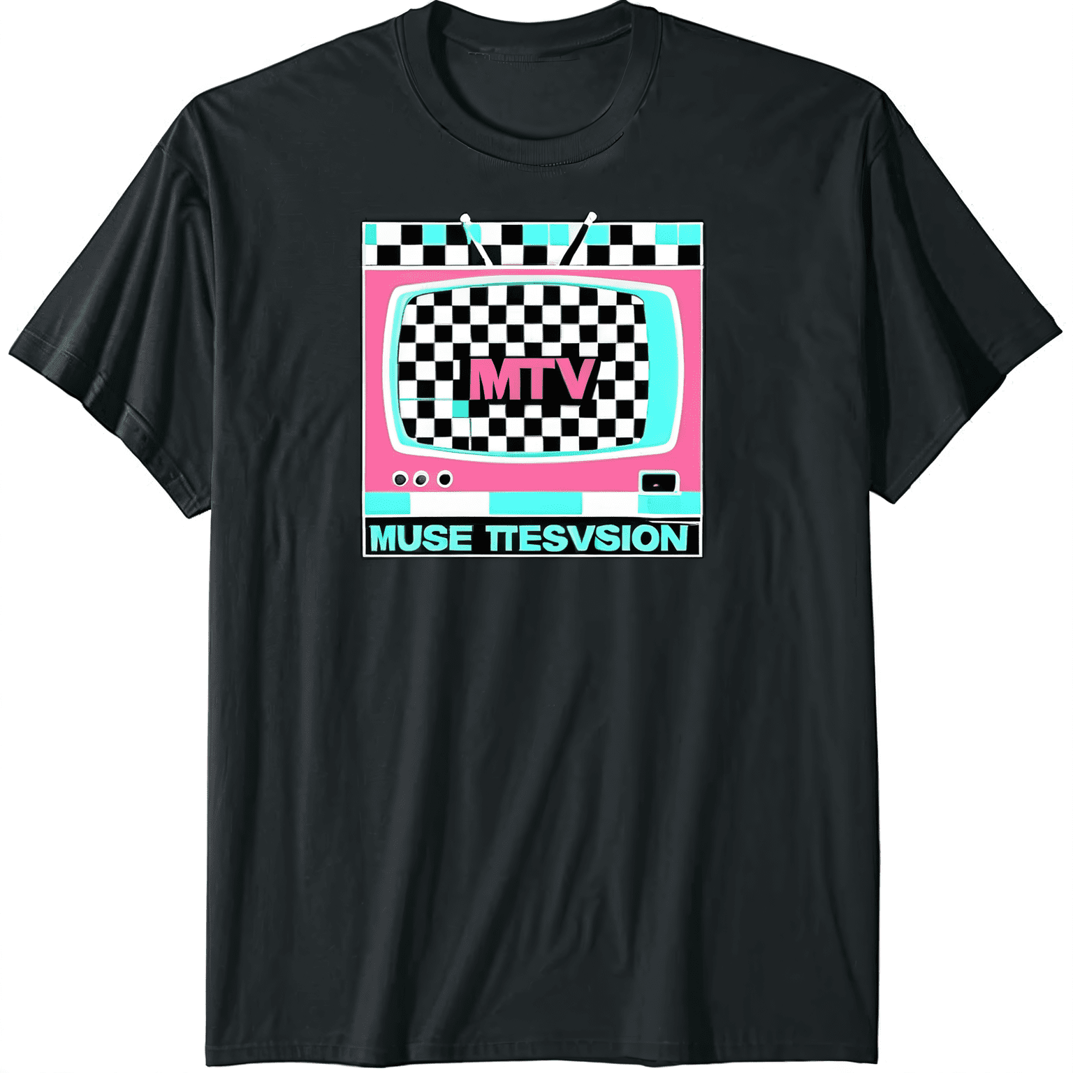 Neon Distressed Checkered Logo Graphic T-Shirt T-Shirt - Walmart.com