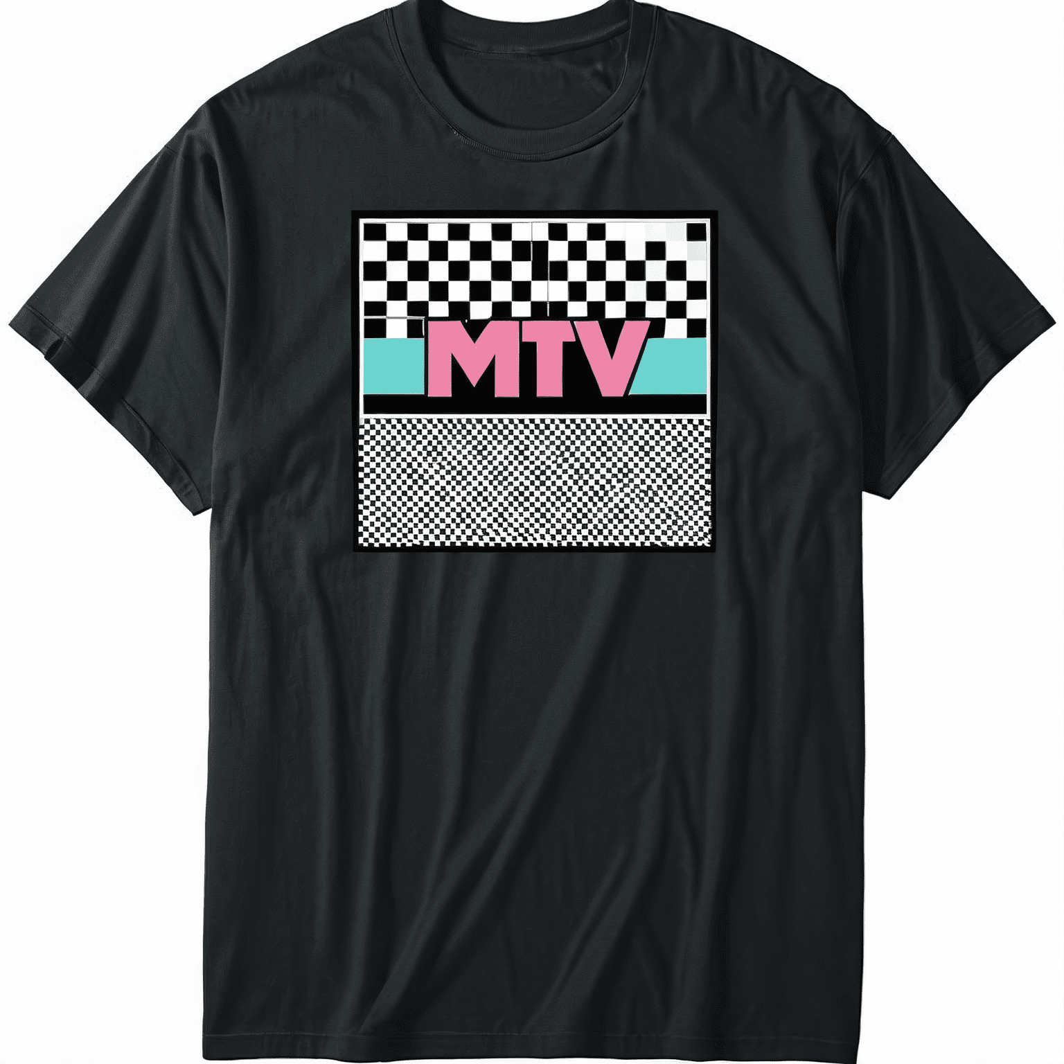 Neon Distressed Checkered Logo Graphic T-Shirt T-Shirt - Walmart.com