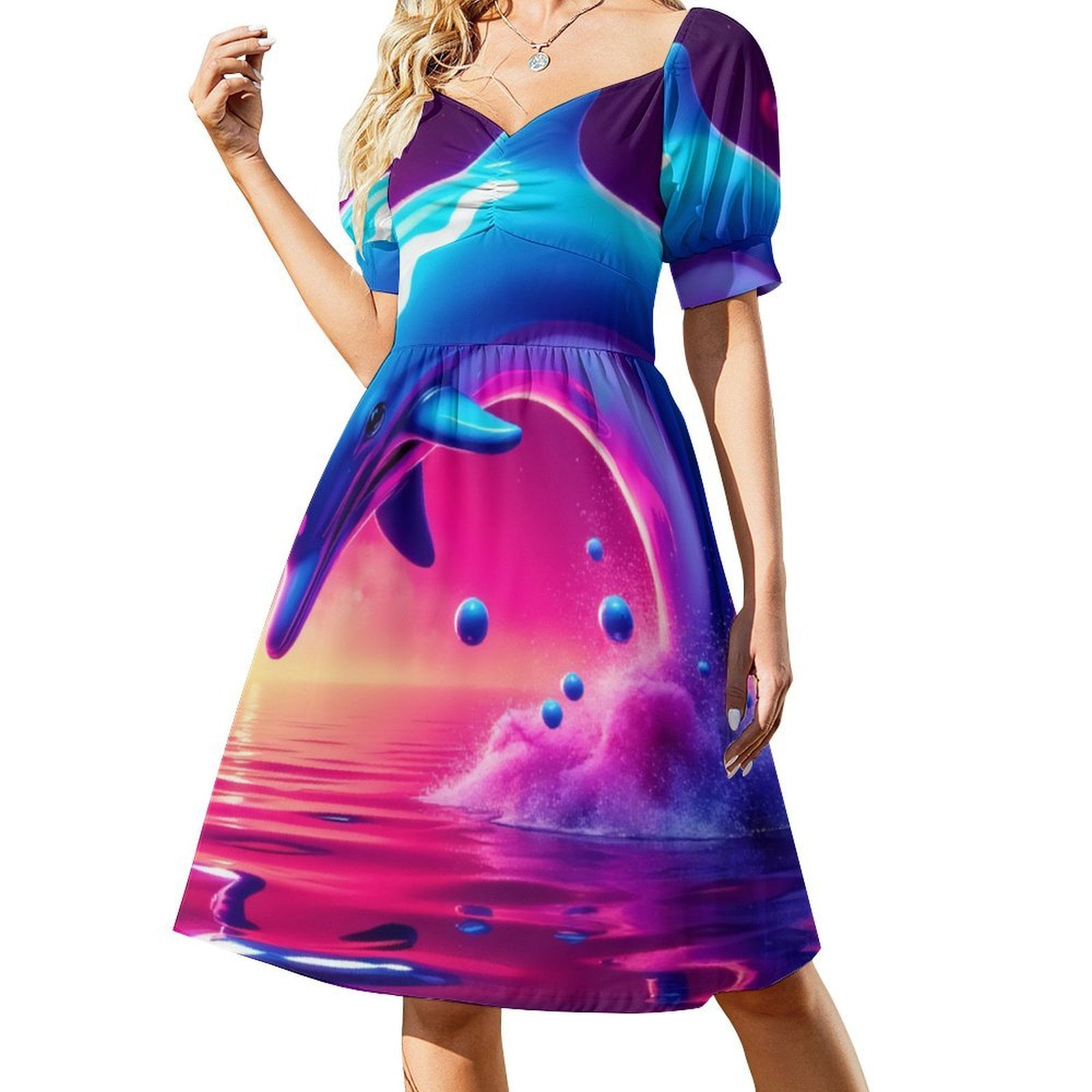 Neon Dolphin Splash Summer Women's Dress 2025 Elegant Dresses Plus ...