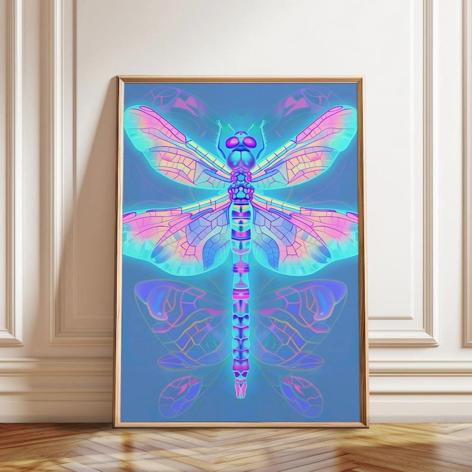 Neon Dragonfly Art Poster - Radiant Blue Dragonfly Wall Art - Vibrant ...