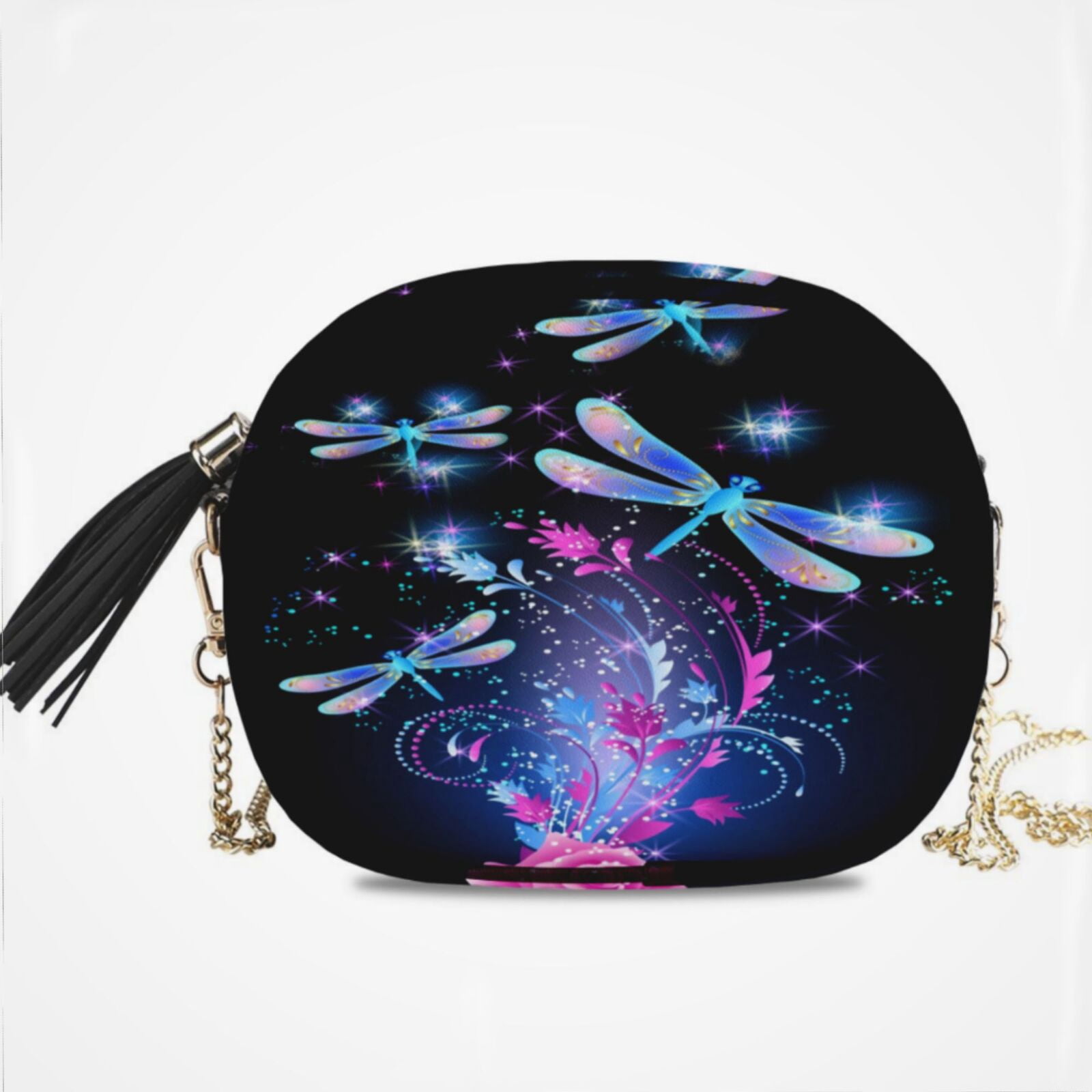 Neon Dragonfly With Golden Ornament And Rose With Shiny Smoke And Stars ...