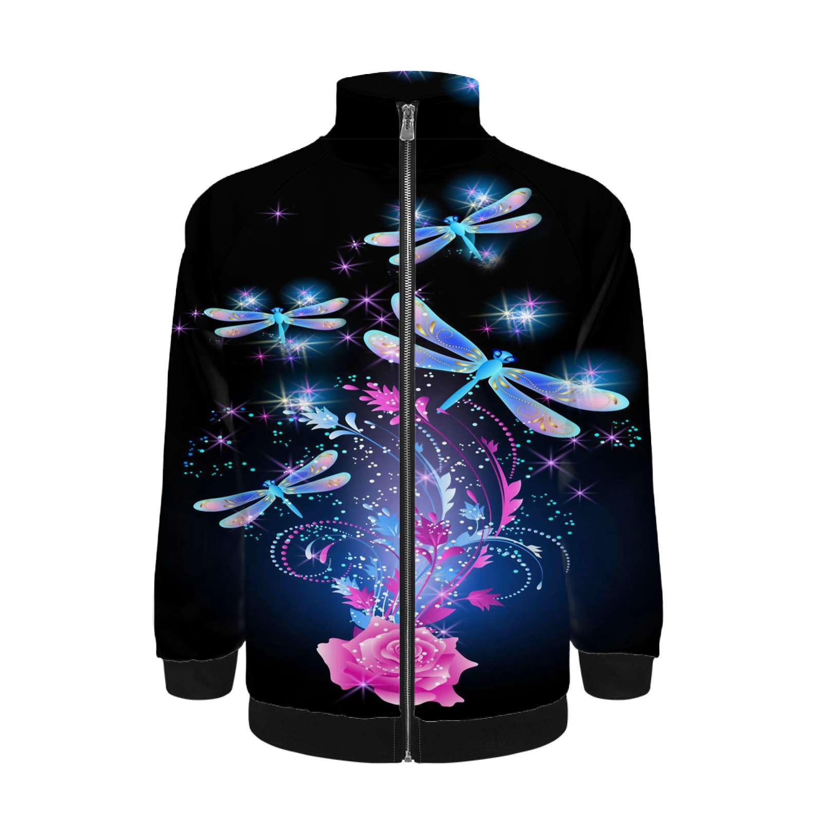Neon Dragonfly With Golden Ornament And Rose With Shiny Smoke And Stars ...