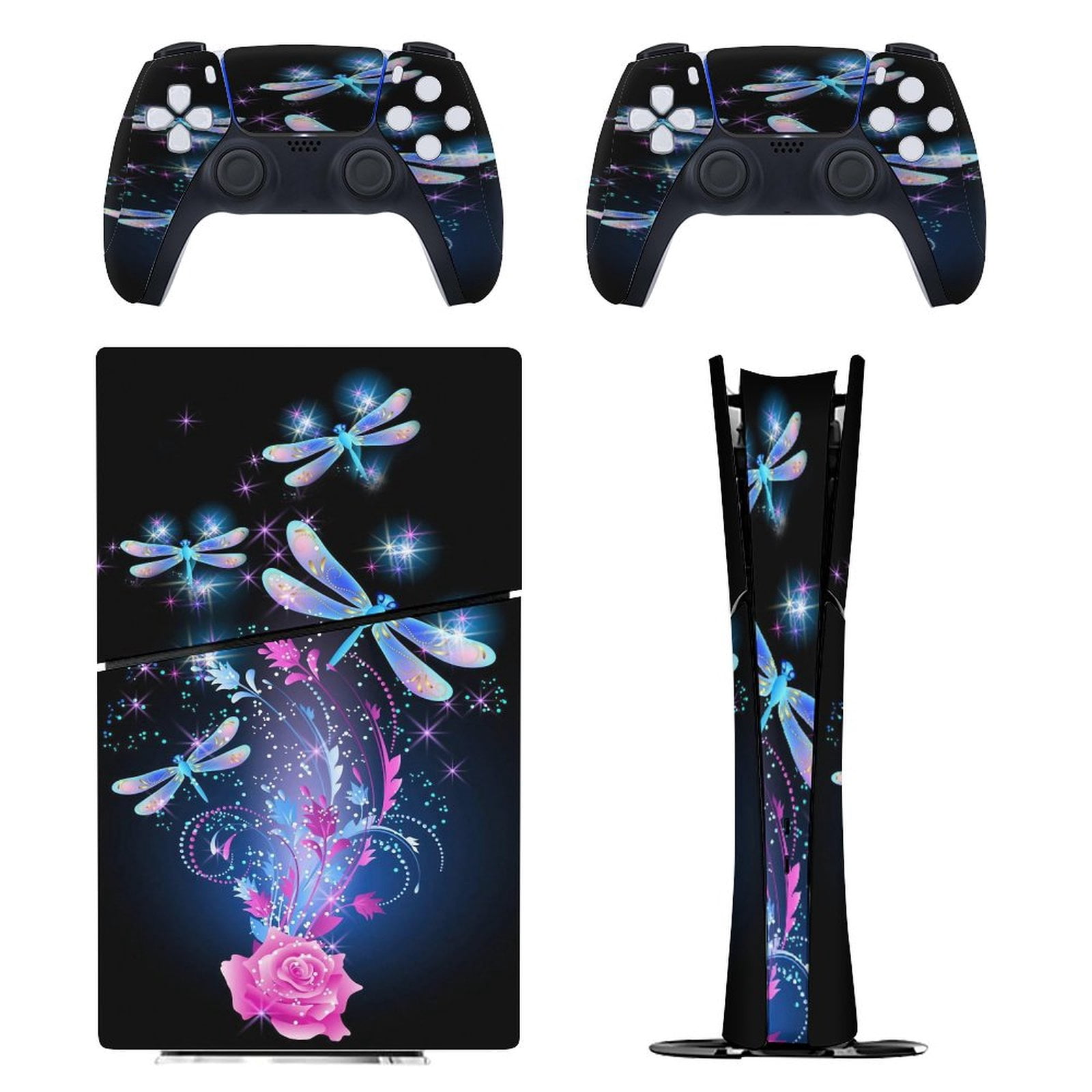 Neon Dragonfly with Golden Ornament And Rose with Shiny Smoke And Stars ...