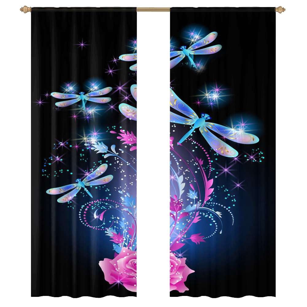 Neon Dragonfly With Golden Ornament And Rose With Shiny Smoke And Stars ...
