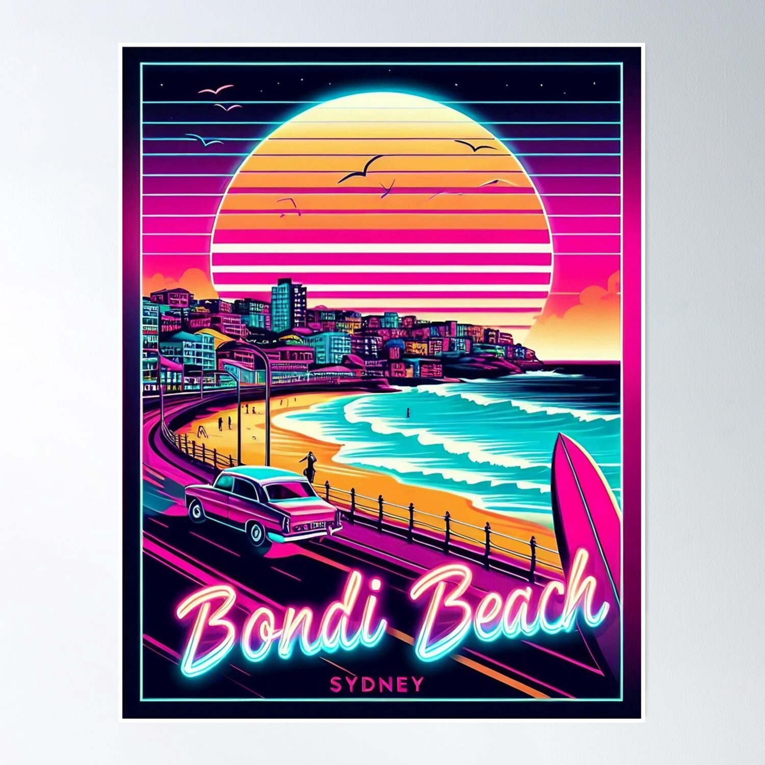 Neon Dreams Of Bondi: Retro 80S Poster Celebrating Aussie Surf Culture ...