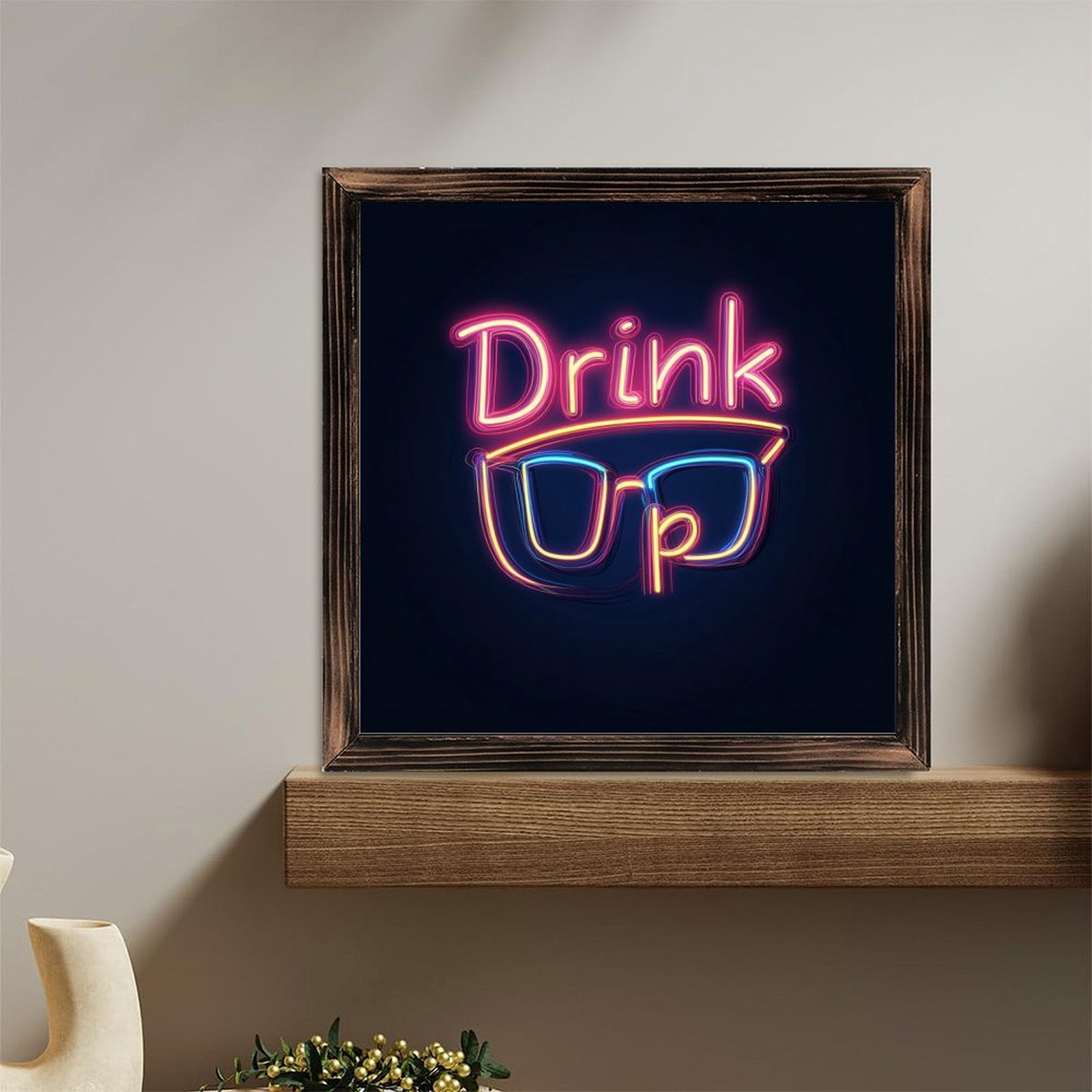 Neon Drink Signage Wooden Sign Wall Plaque - Vintage Art Decoration ...