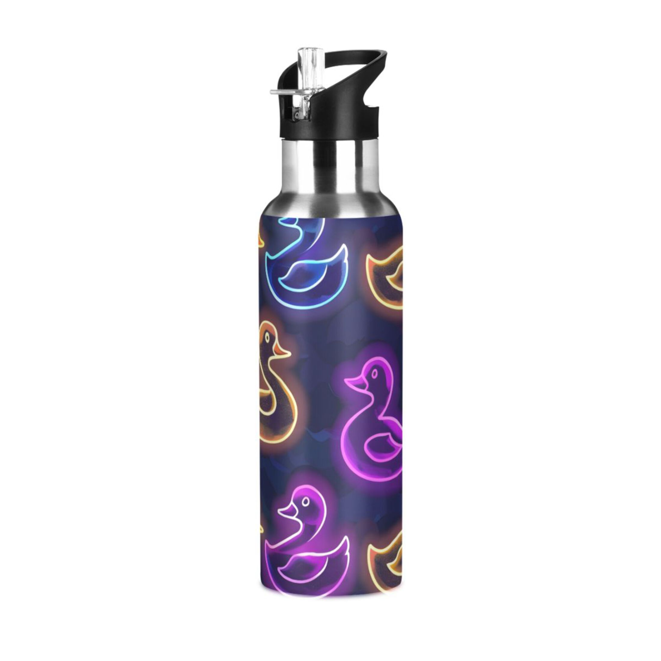 Neon Ducks Sports Bottle with Straw Stainless Steel Water Jug Portable ...