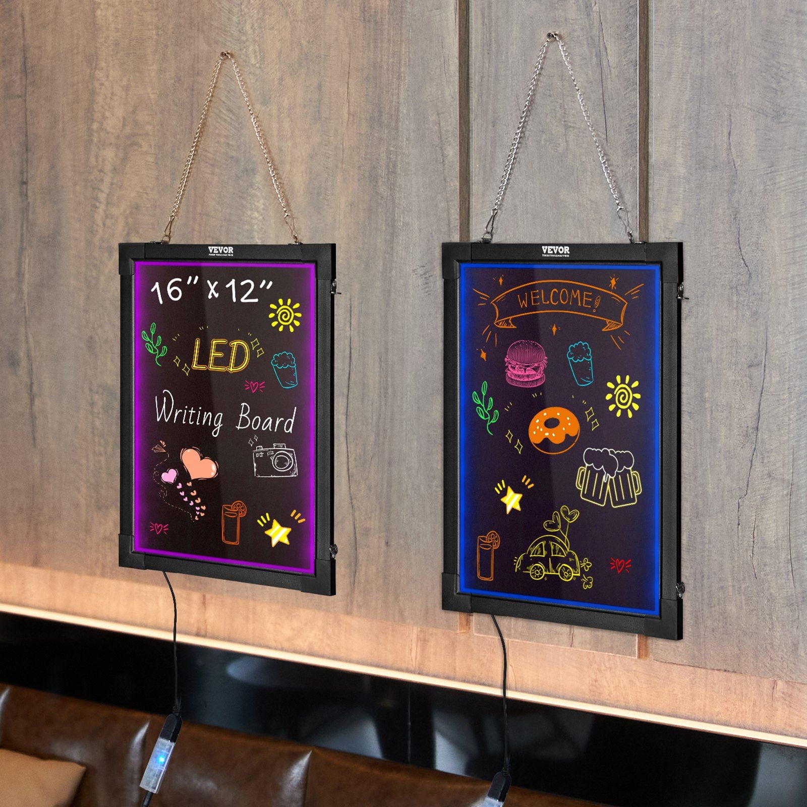 Neon Effect LED Message Board - 16"x12" Erasable Lighted Chalkboard, 8 ...