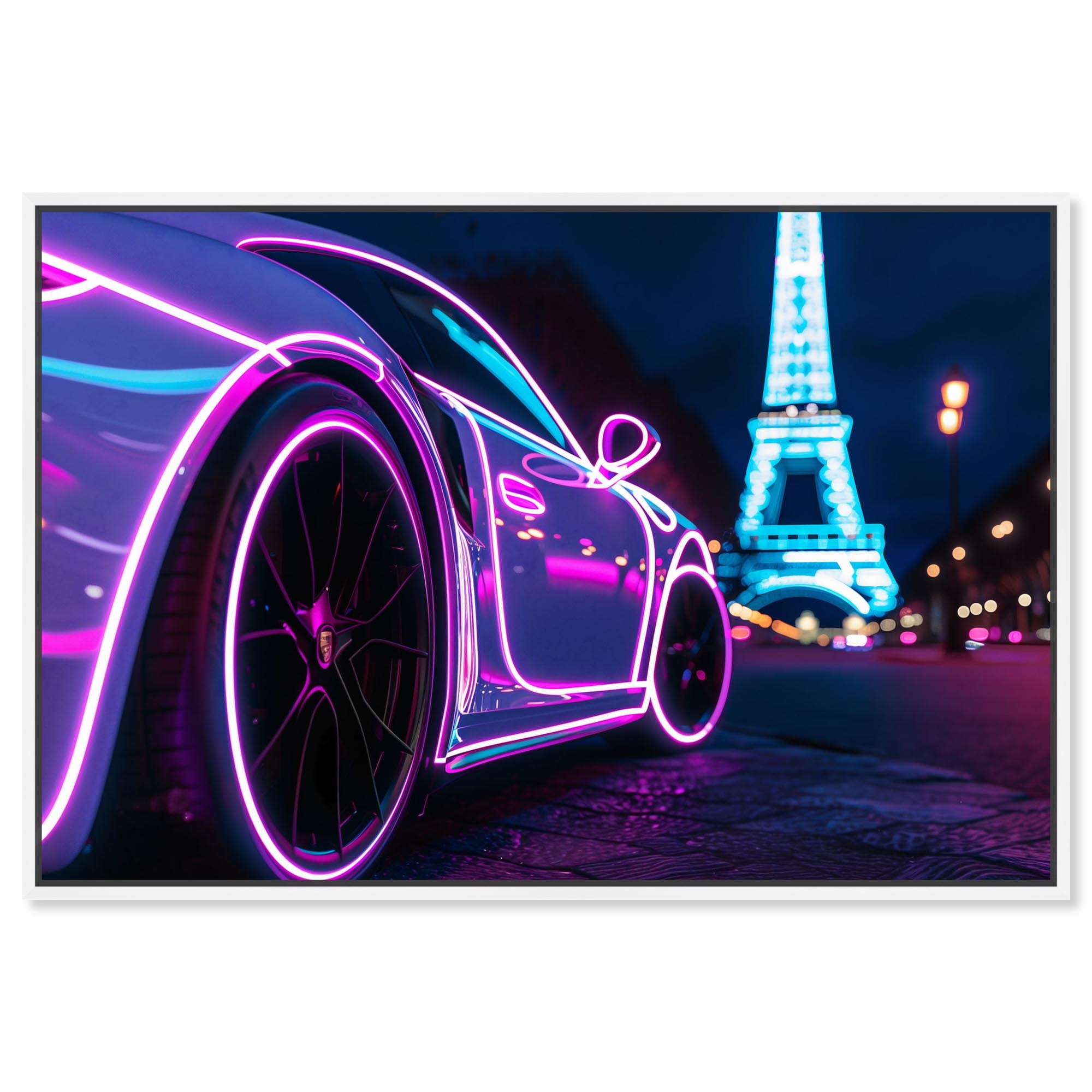 Neon Eiffel Tower View Canvas Neon Art Prints by Art Remedy, White ...