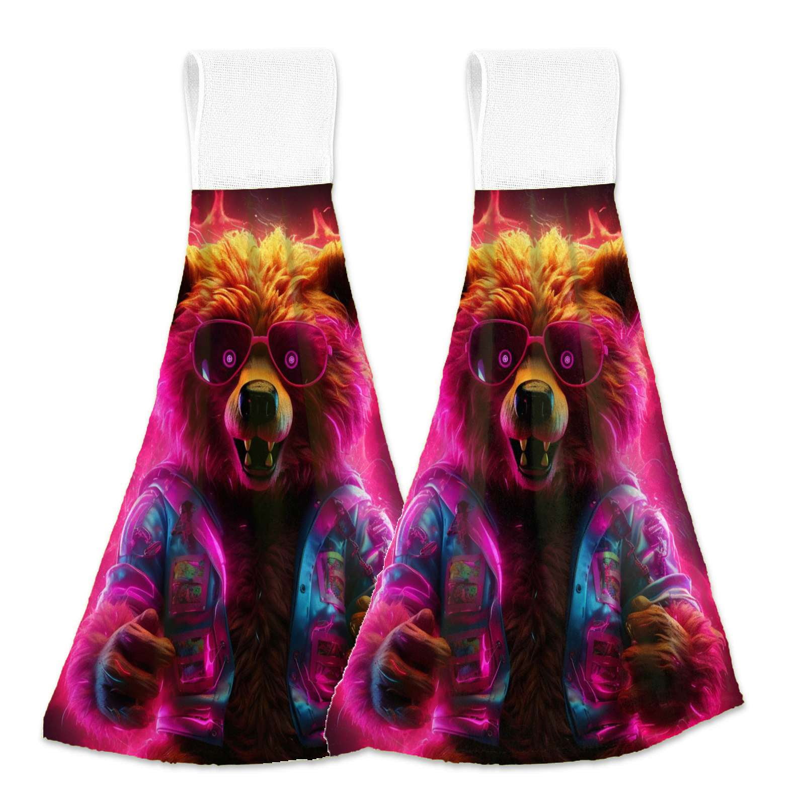 Neon Flame Bear Hanging Kitchen Hand Towels Sets with Loop Hand Towels ...