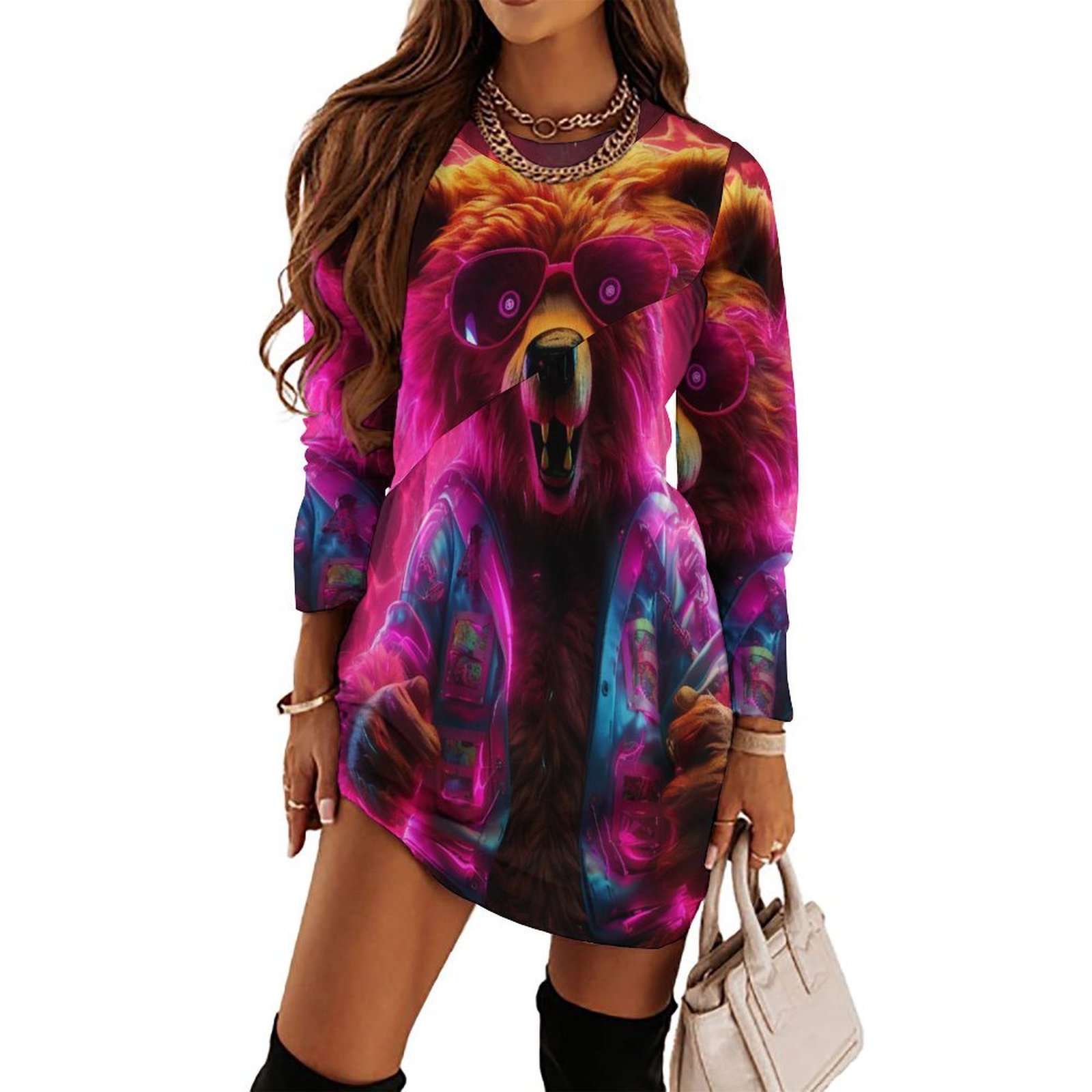 Neon Flame Bear Loose Dress Evening Dress Summer Dresses for Women ...