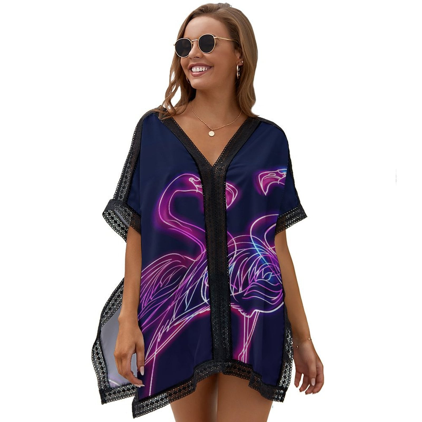 Neon Flamingo Beach Cover Ups for Women Bathing Suit Cover Up Lace ...