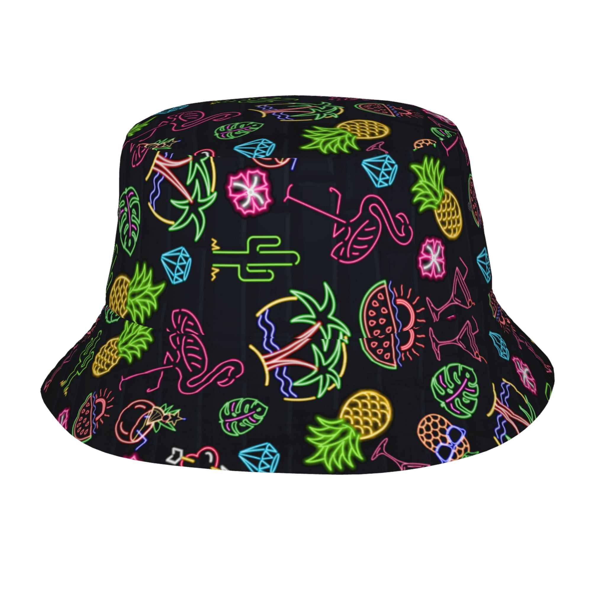 Neon Flamingo Pineapple Bucket Hat Beach Sun Outdoor Cap Packable Fisherman Hat For Women And ...