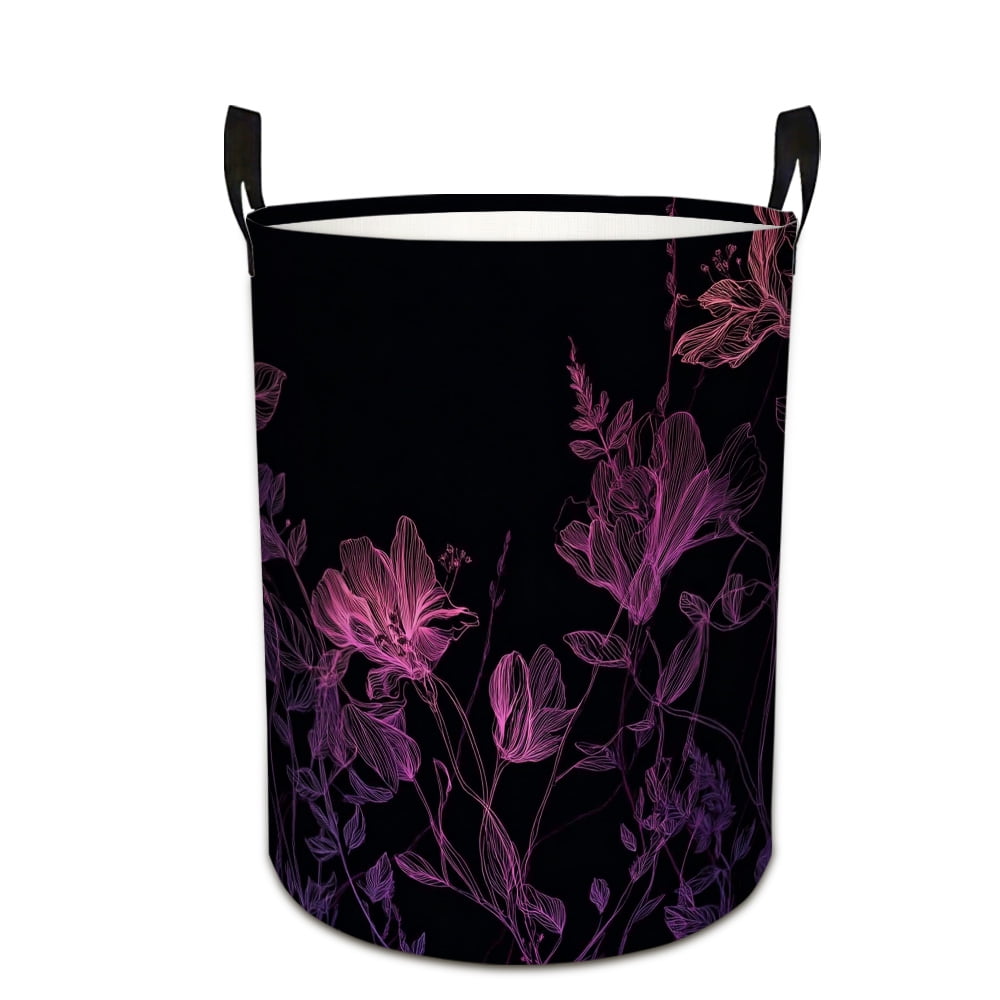 Neon Floral Doodle on Black Background Print Extra Large Foldable ...