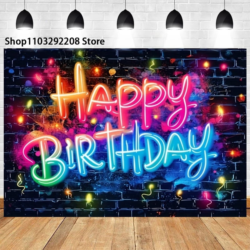 Neon Floral Pink Heart Theme Grass Happy Birthday Cake Neon Glow in The ...