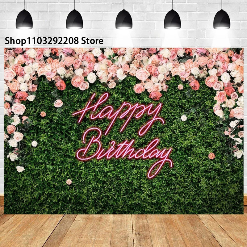 Neon Floral Pink Heart Theme Grass Happy Birthday Cake Neon Glow in The ...