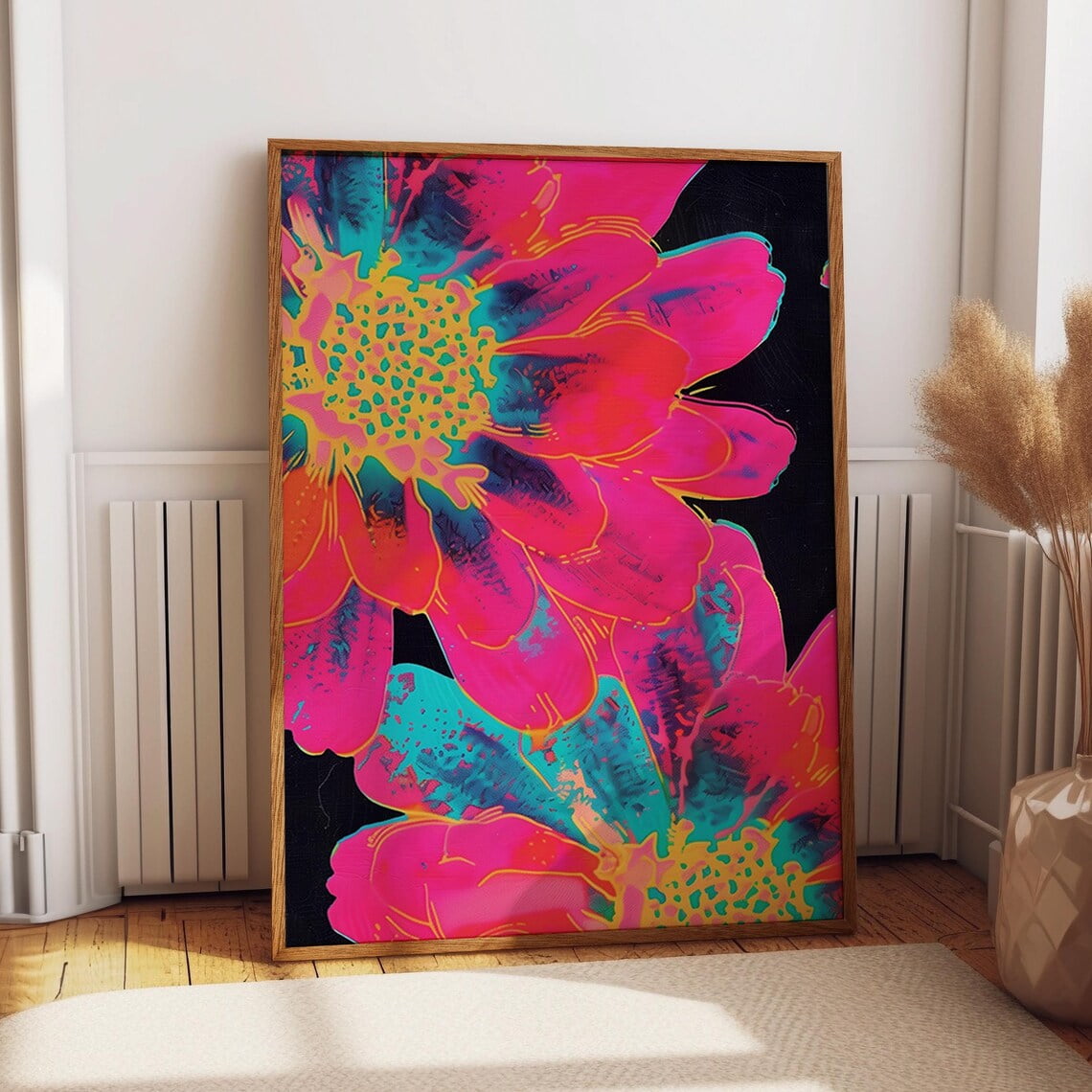Neon Floral Wall Art Poster - Bold And Colorful Flower Design Ladies ...