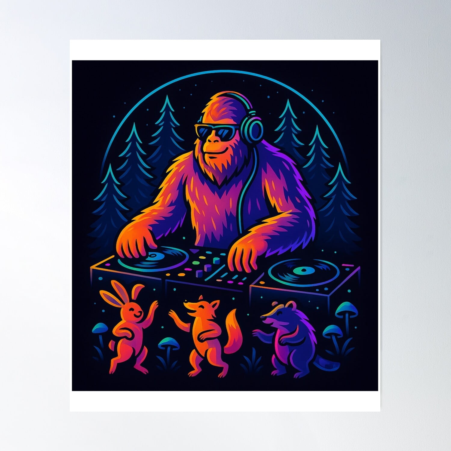 “Neon Forest Rave – Dj Bigfoot In The Wild” Poster Wall Art, Modern ...