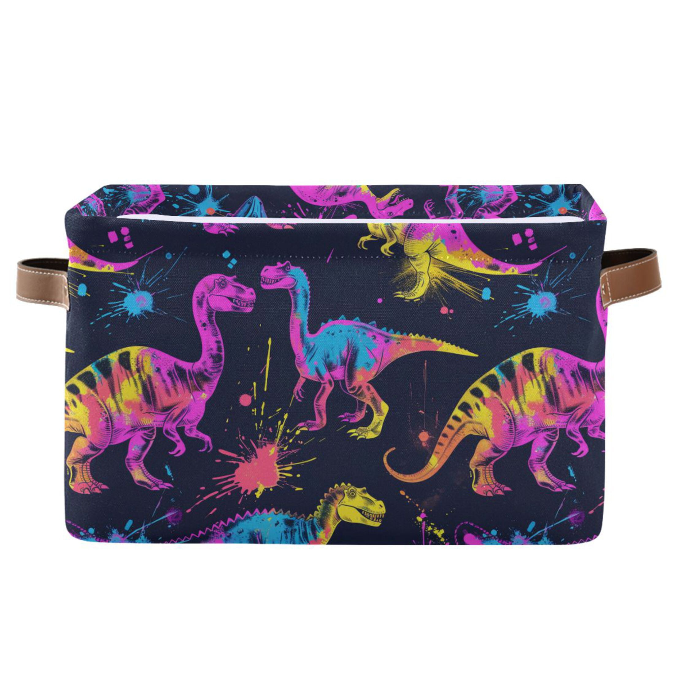 Neon Funny Dinosaurs Storage Bins with Handle Fabric Organizer Basket ...