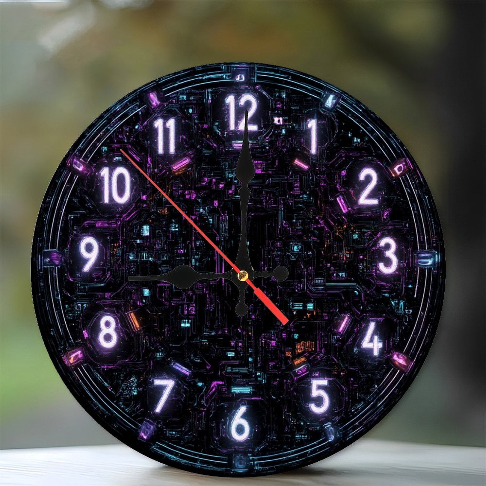 Neon Futurism Neon Clock Wall Art Decor Home 10-Inch Silent Wooden Wall ...
