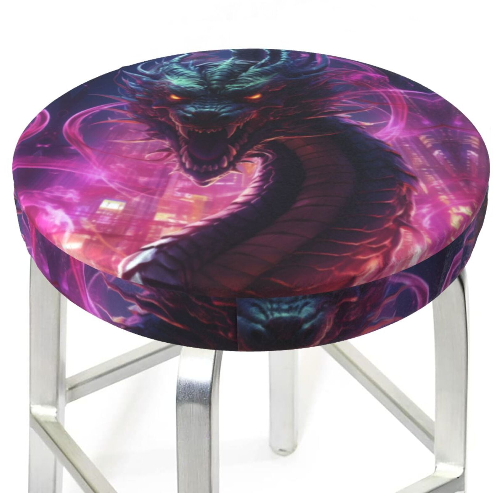 Neon Futuristic Dragon Bar Stool Covers - Stretch Round Seat Covers ...