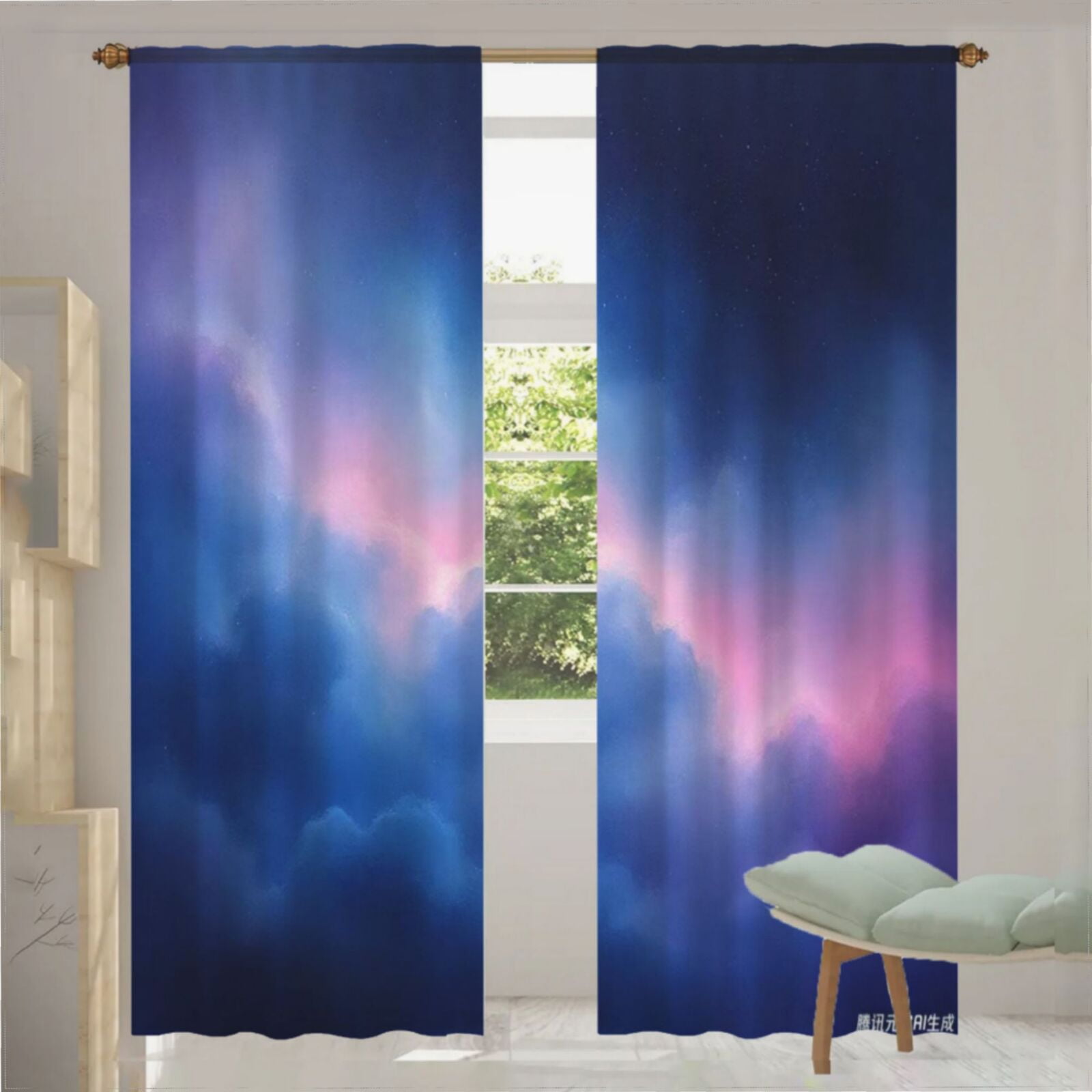 Neon Galaxy Nebula Universe Starlight Tulle Curtain for Living Room ...