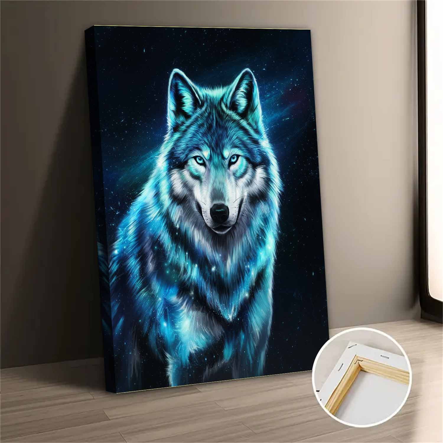 Neon Galaxy Wolf Canvas Wall Art Prints for Bedroom Living Room Home ...
