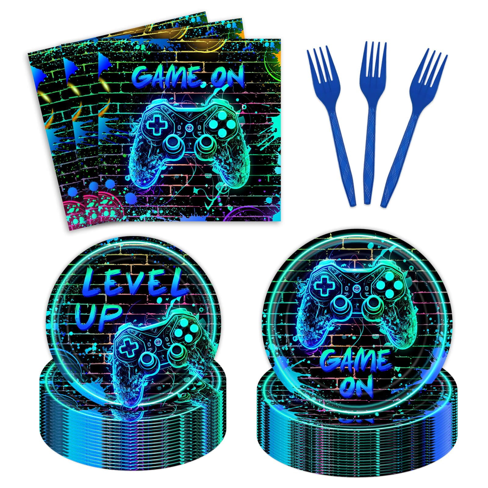 Neon Game On Decorations Tableware - AD01 Video Game Happy Birthday ...