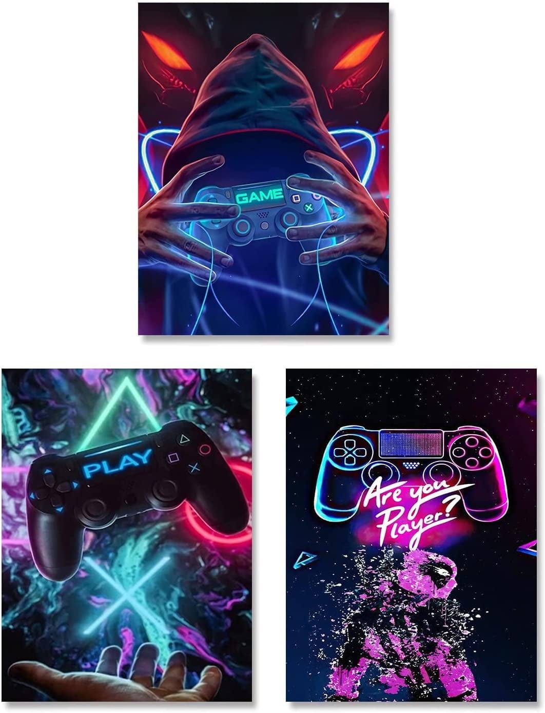 Neon Gaming Art Posters, 12"x16" Video Game Canvas Wall Art, Gamepad ...