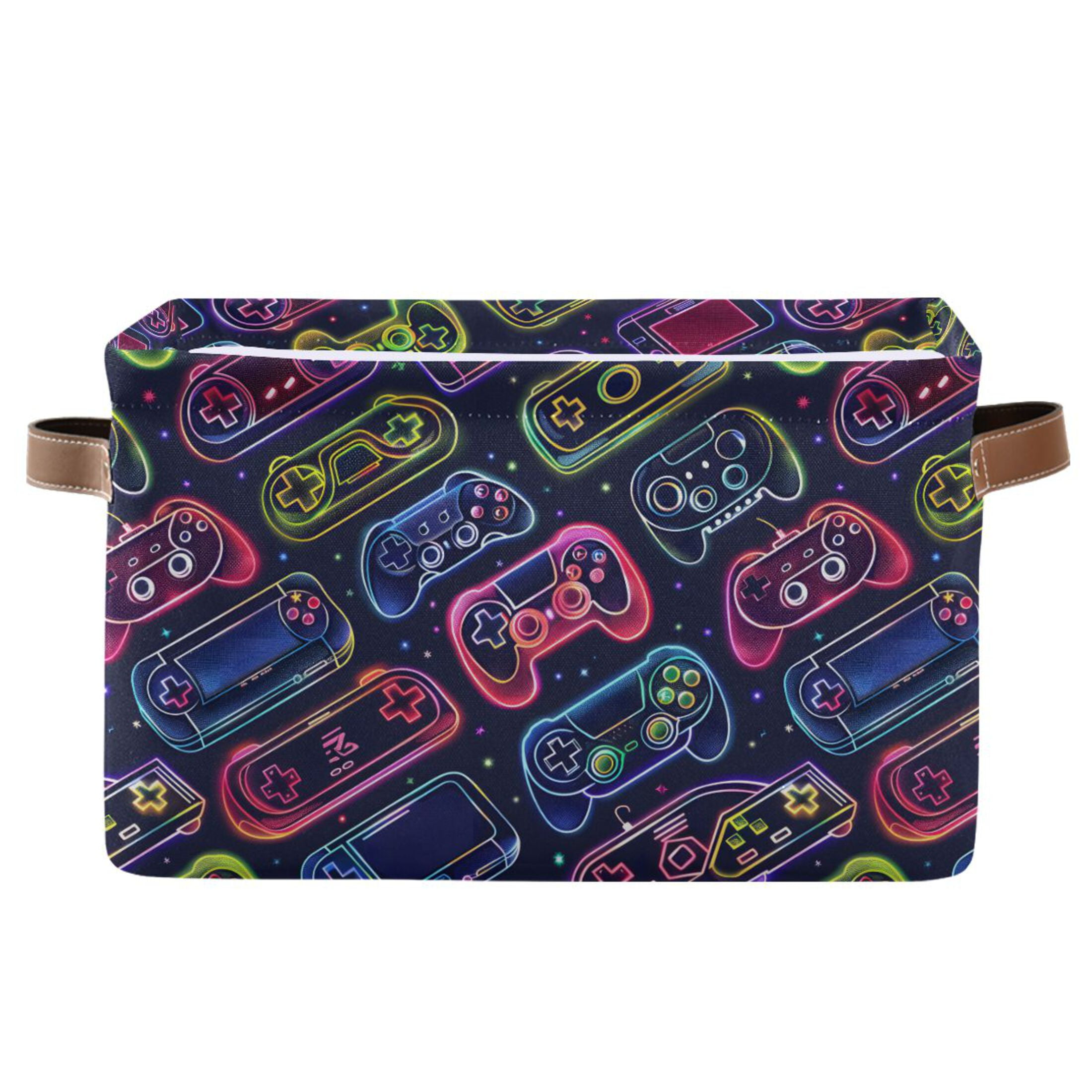 Neon Gaming Joystick Storage Bins with Handle Fabric Organizer Basket ...