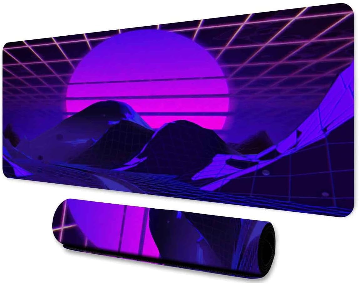 Neon Gaming Mouse Pad 31.5x11.8 Inches Futuristic Retro Mountains ...