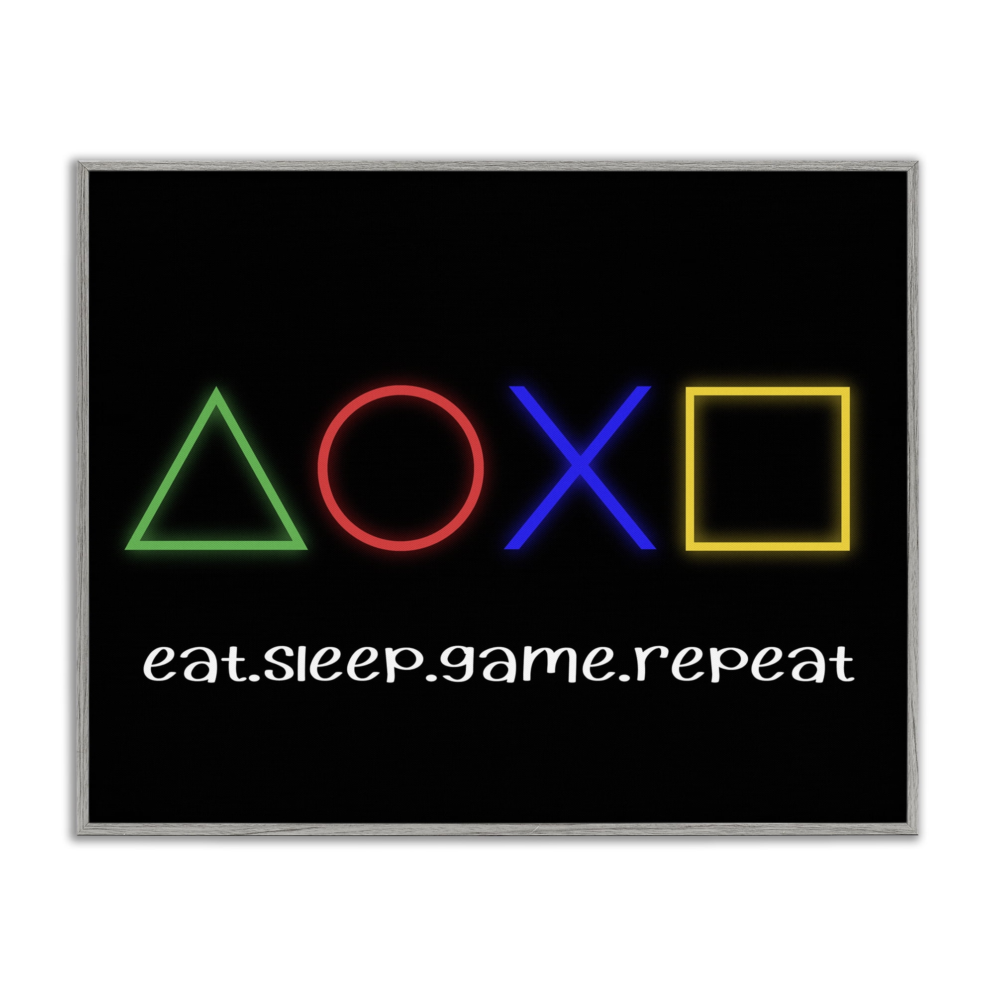 Neon Gaming Symbols & Words Gray Framed Giclee Art, design by Christine ...