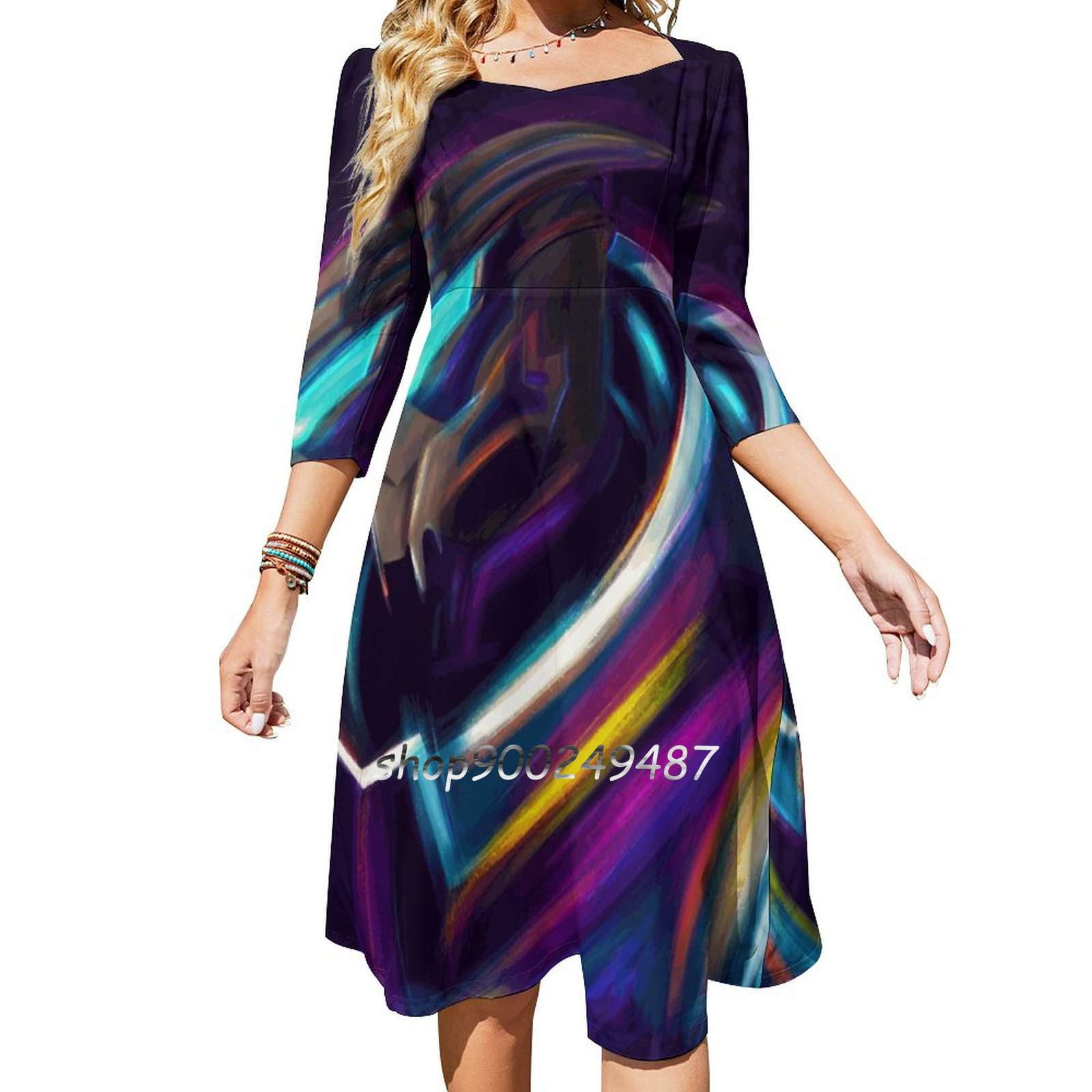 Neon Garrus Vakarian Fan Art Square Neck Dress Sweet Summer Dress Women ...