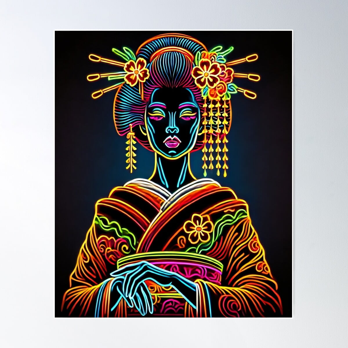 Neon Geisha Glow – A Fusion Of Tradition And Vibrance Poster Wall Art ...