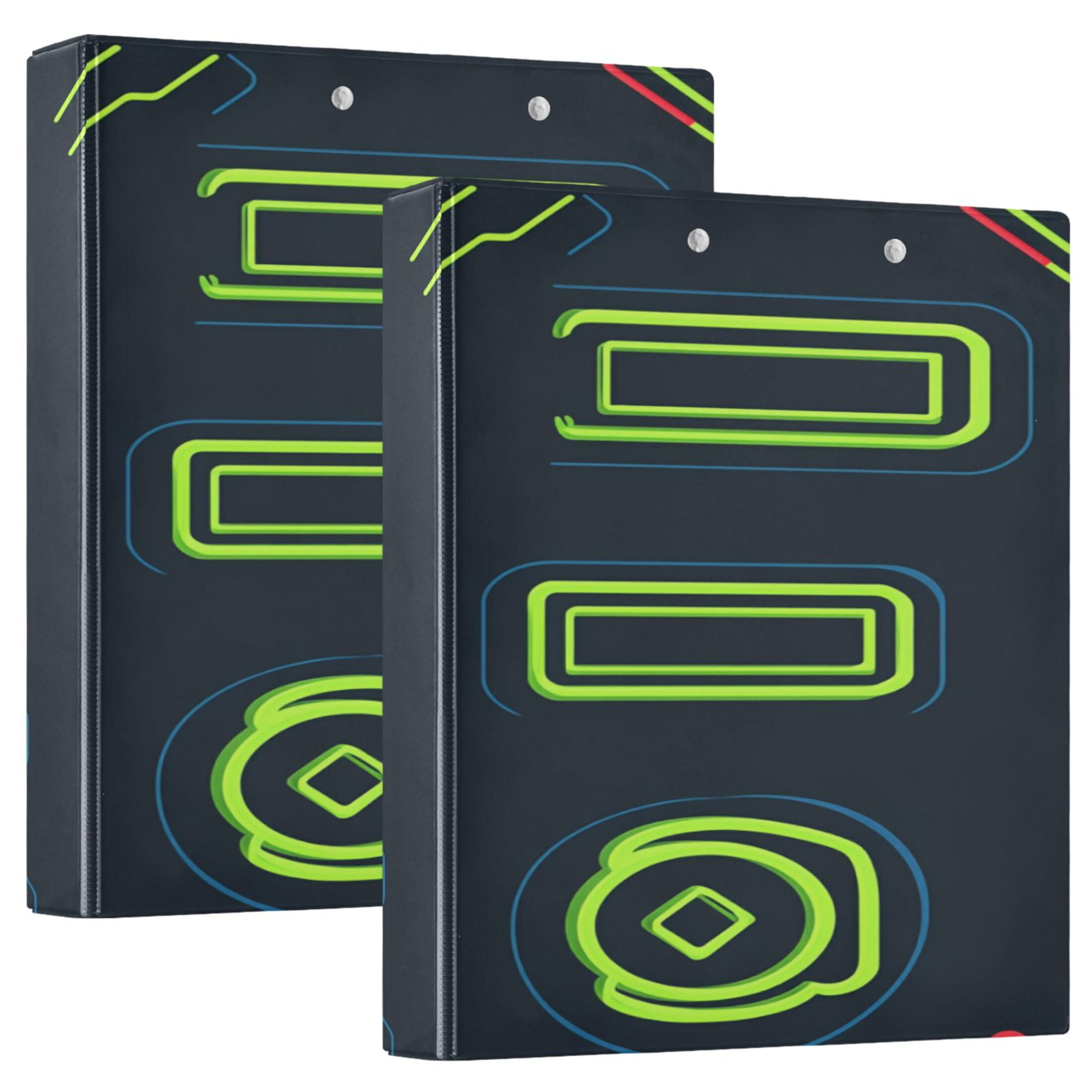 Neon Geometric Shapes Design 12.4x10.6in PVC Round Ring Binder, D-Ring ...
