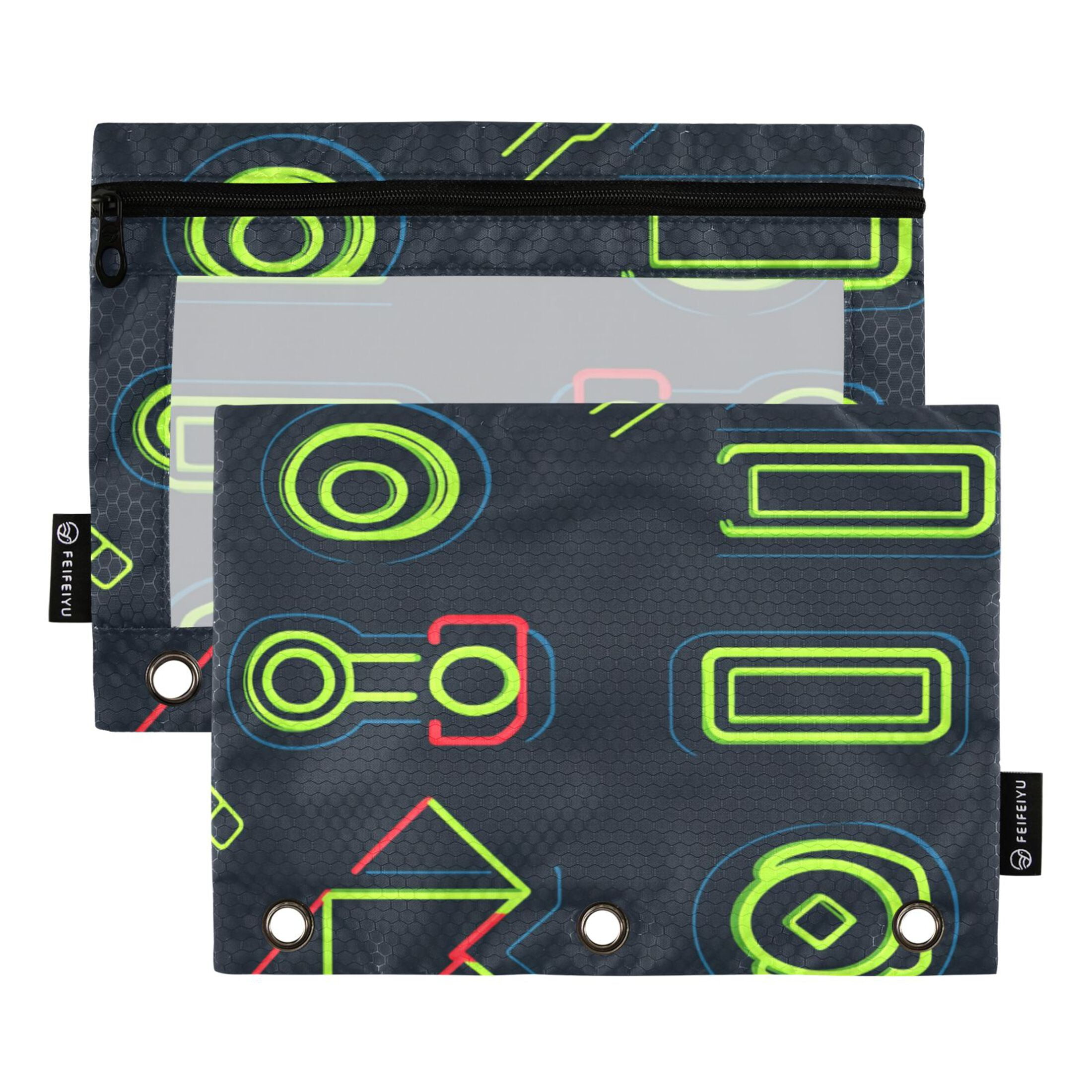 Neon Geometric Shapes Design 9.8x7.1in Water Resistant Binder Pouch, 3 ...