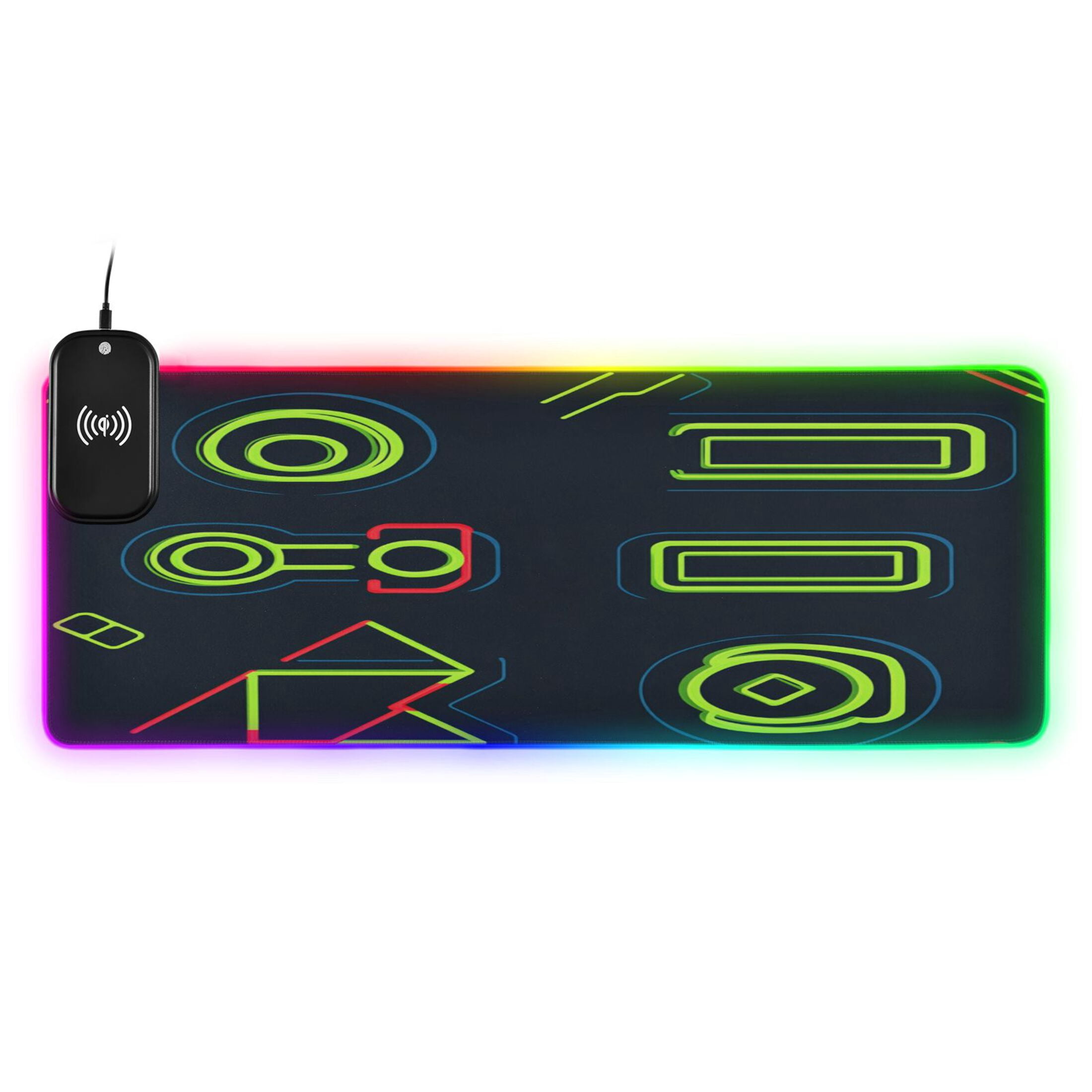 Neon Geometric Shapes Design Glowing Extended Large Gaming Mouse Pad 35 ...